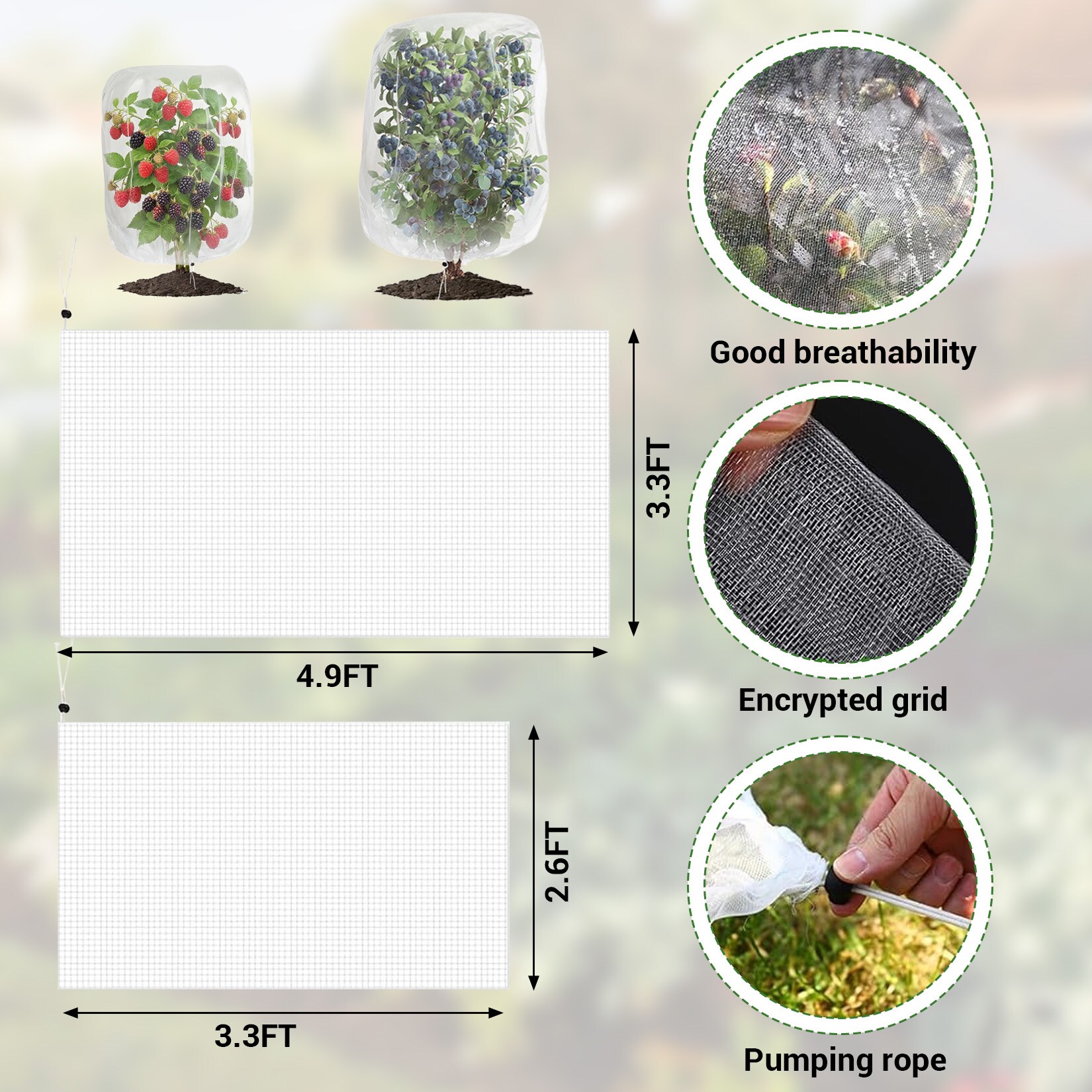 Garvee 12 Pack Garden Mesh Netting for Plants 2.6x3.3ft and 3.3x4.9ft 2 ...