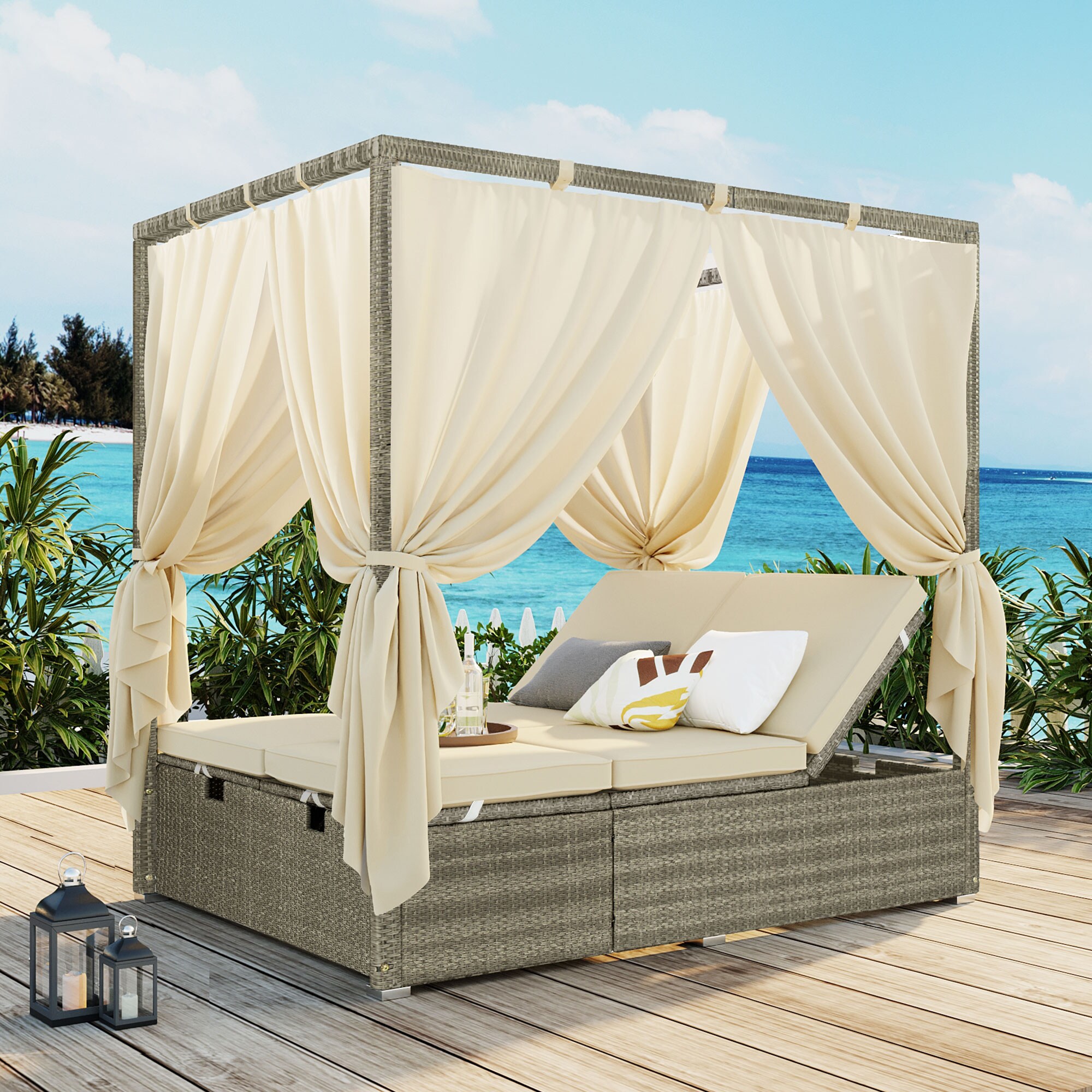 LUXEYARD Adjustable Sun Bed With Curtain High Comfort With 3 Colors in ...