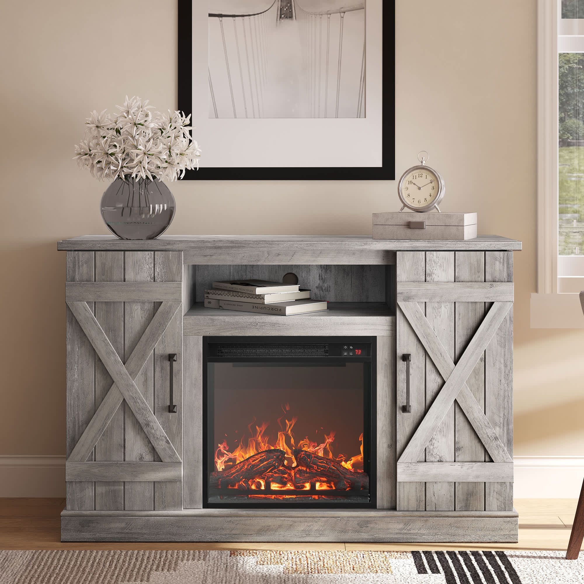 Belleze 47 inch TV Stand with 18 inch Electric Fireplace Media ...