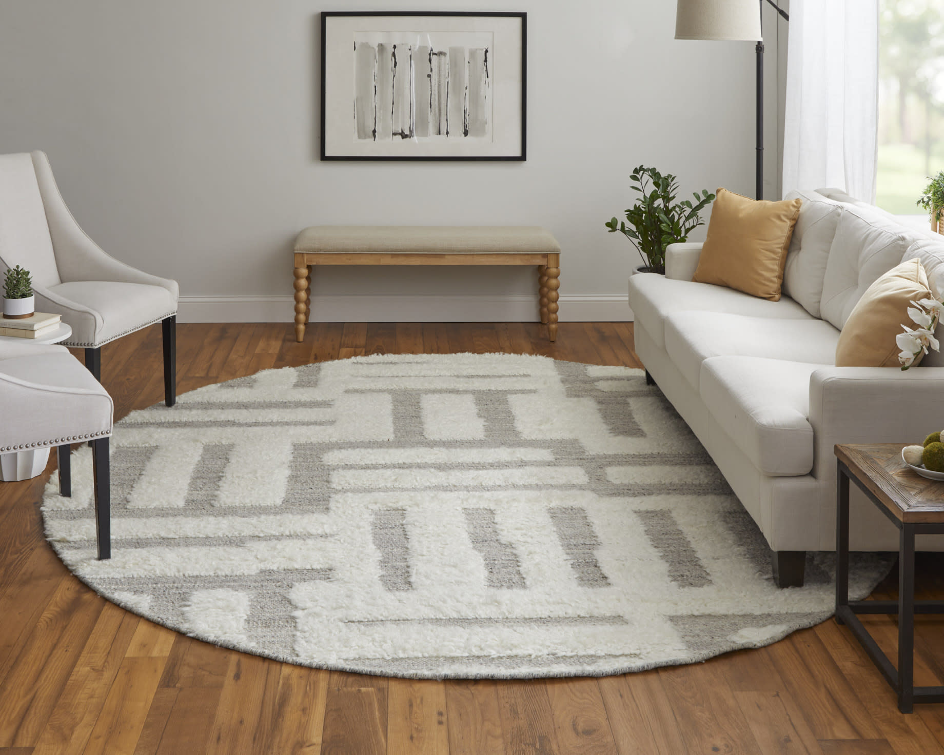Room Envy 9 X 9 (ft) Wool Gray/Ivory Round Indoor Geometric Area Rug ...