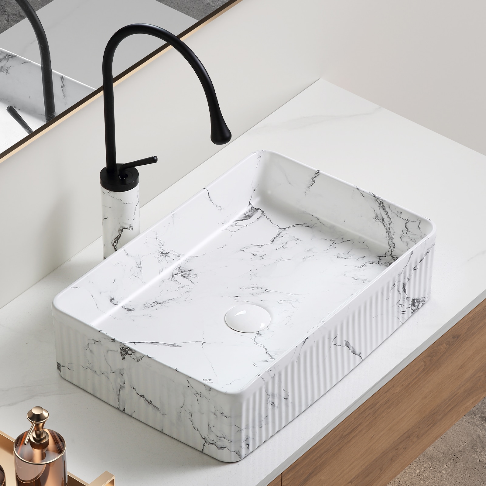 Vanityfus 20 x 14 Inch Vessel Sink White Marble Counter Sink Porcelain ...