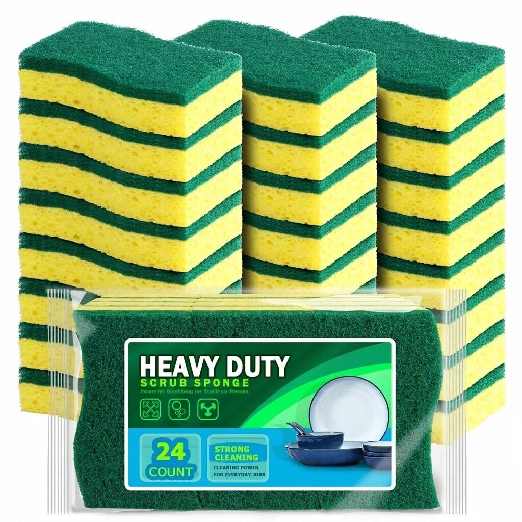 Phyfalip Heavy Duty Kitchen Sponges Pack of 24 Dual Sided Cellulose ...