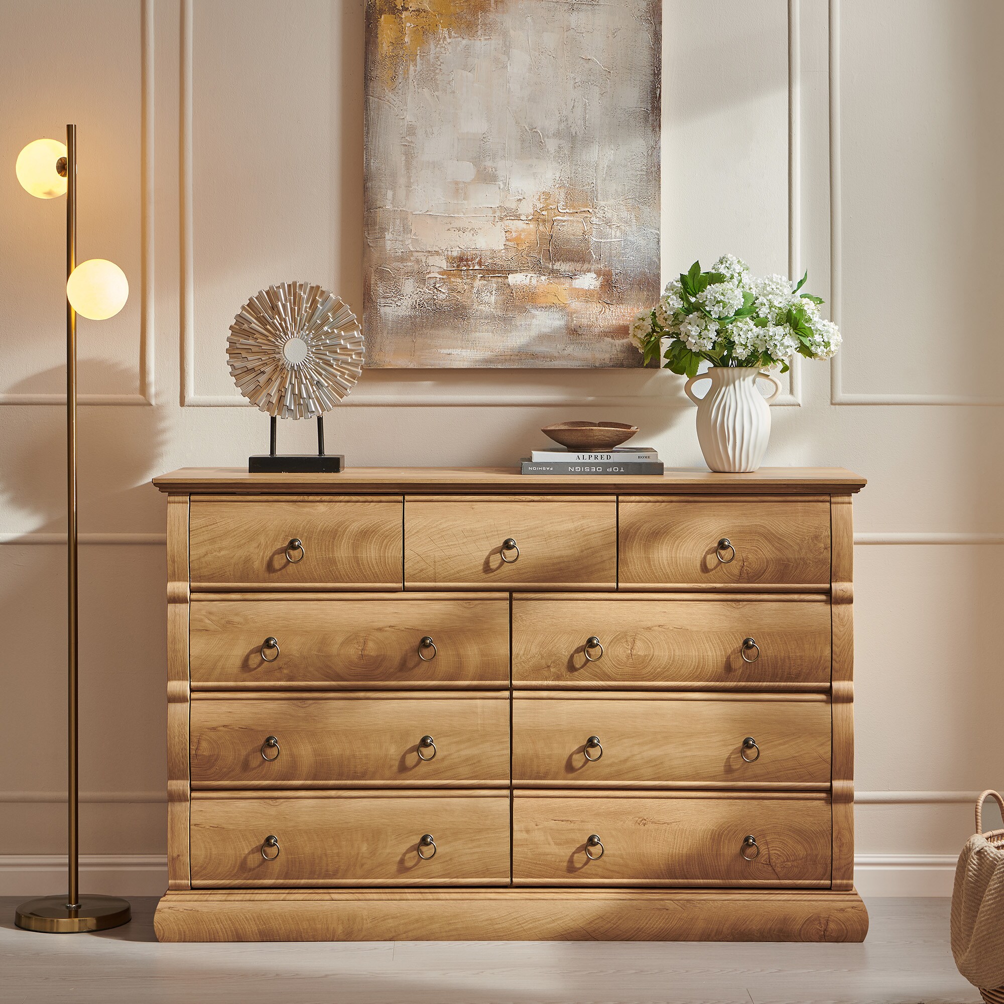 OKD 6 Drawer Dresser 52in Wide Vintage Chest of Drawers with Curved ...