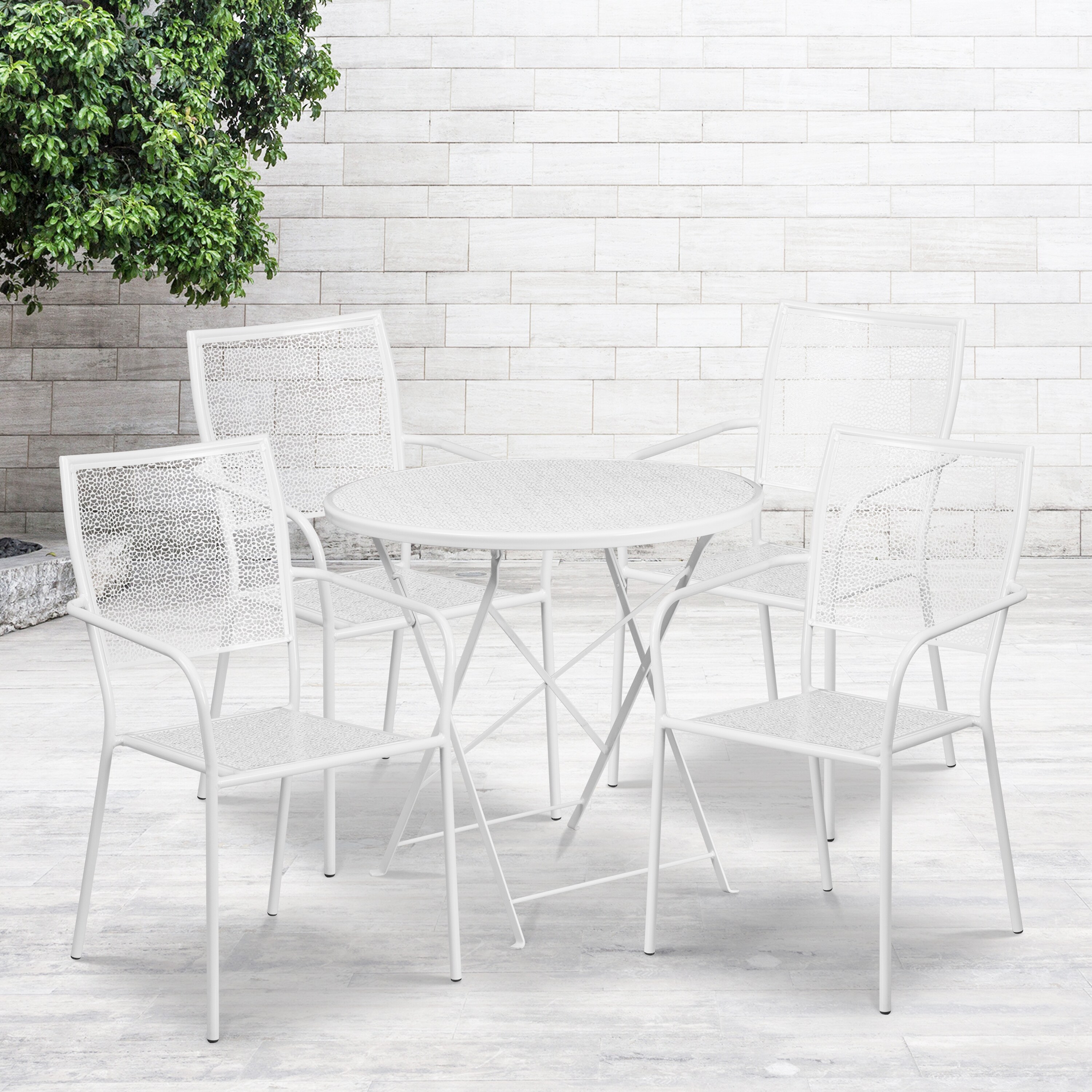 Emma + Oliver Commercial Grade 30-in Round White Folding Patio Table ...
