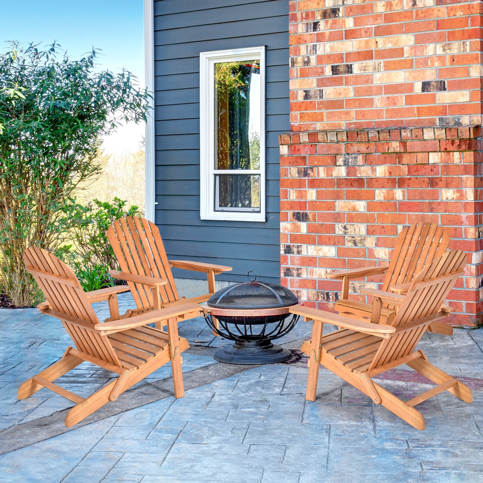 Slickblue 1 Pc- Adirondack Natural Eucalyptus Frame Foldable Chair with ...