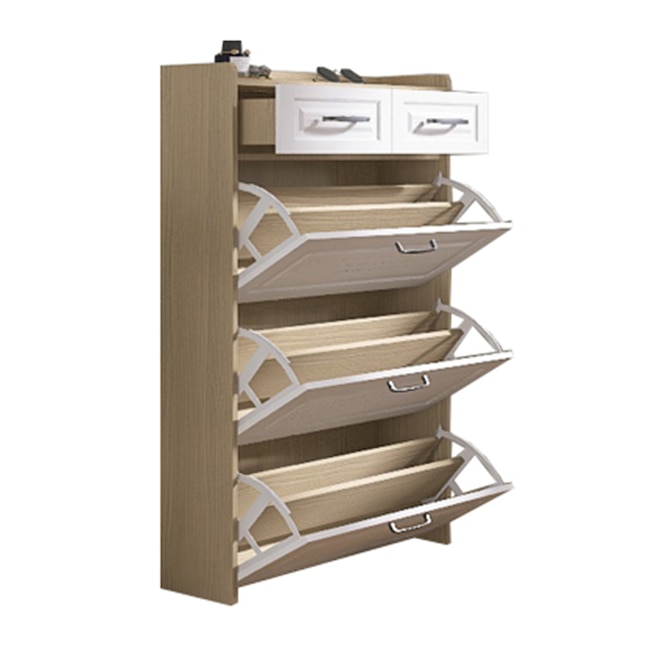 SINOFURN 49.3-in H 3 Tier 24 pair OAK MDF Shoe cabinet in the Shoe ... SINOFURN 49.3-in H 3 Tier 24 pair OAK MDF Shoe cabinet in the Shoe ...