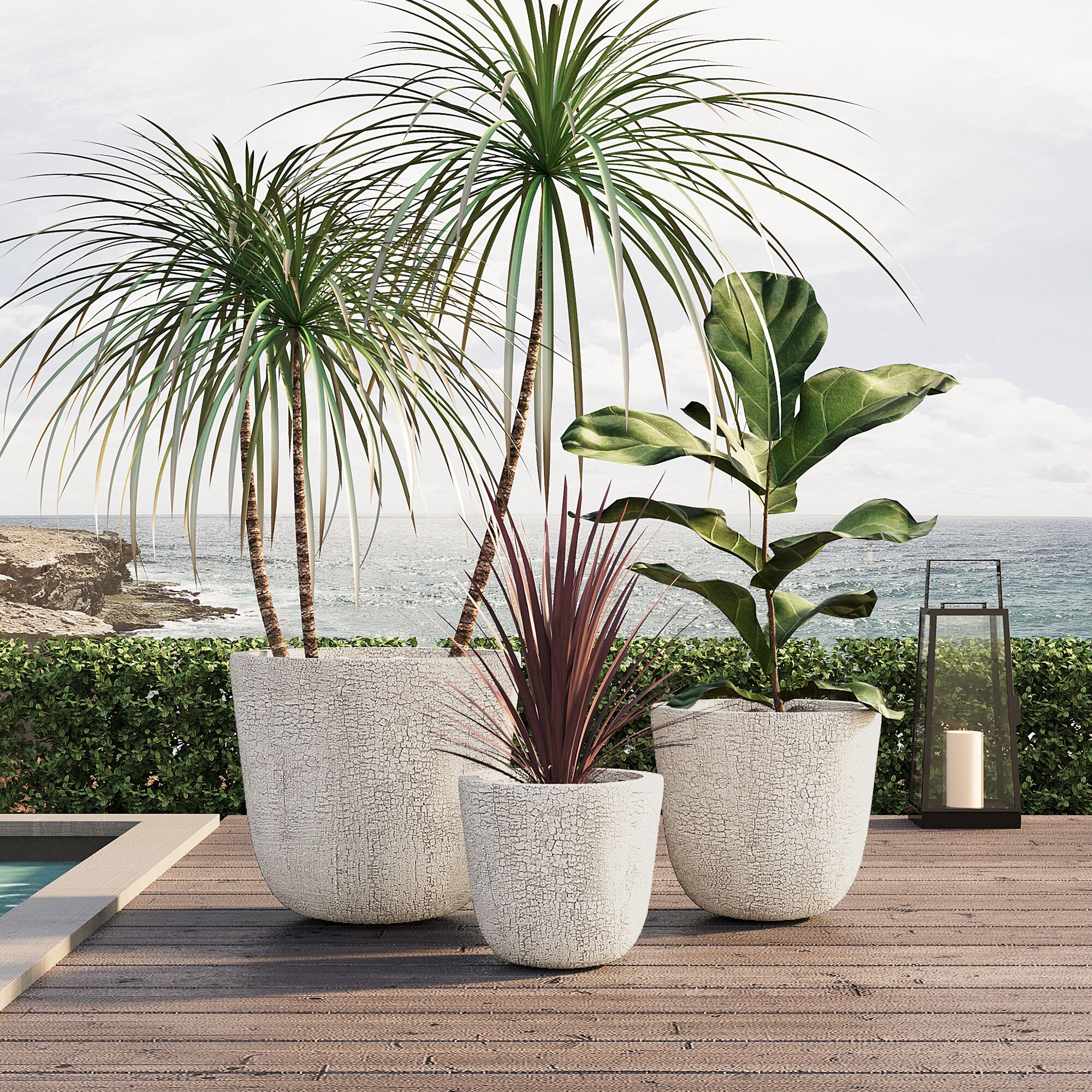 GDFStudio Beige MGO Planter Set of 3 Round Concrete Stackable Flower ...