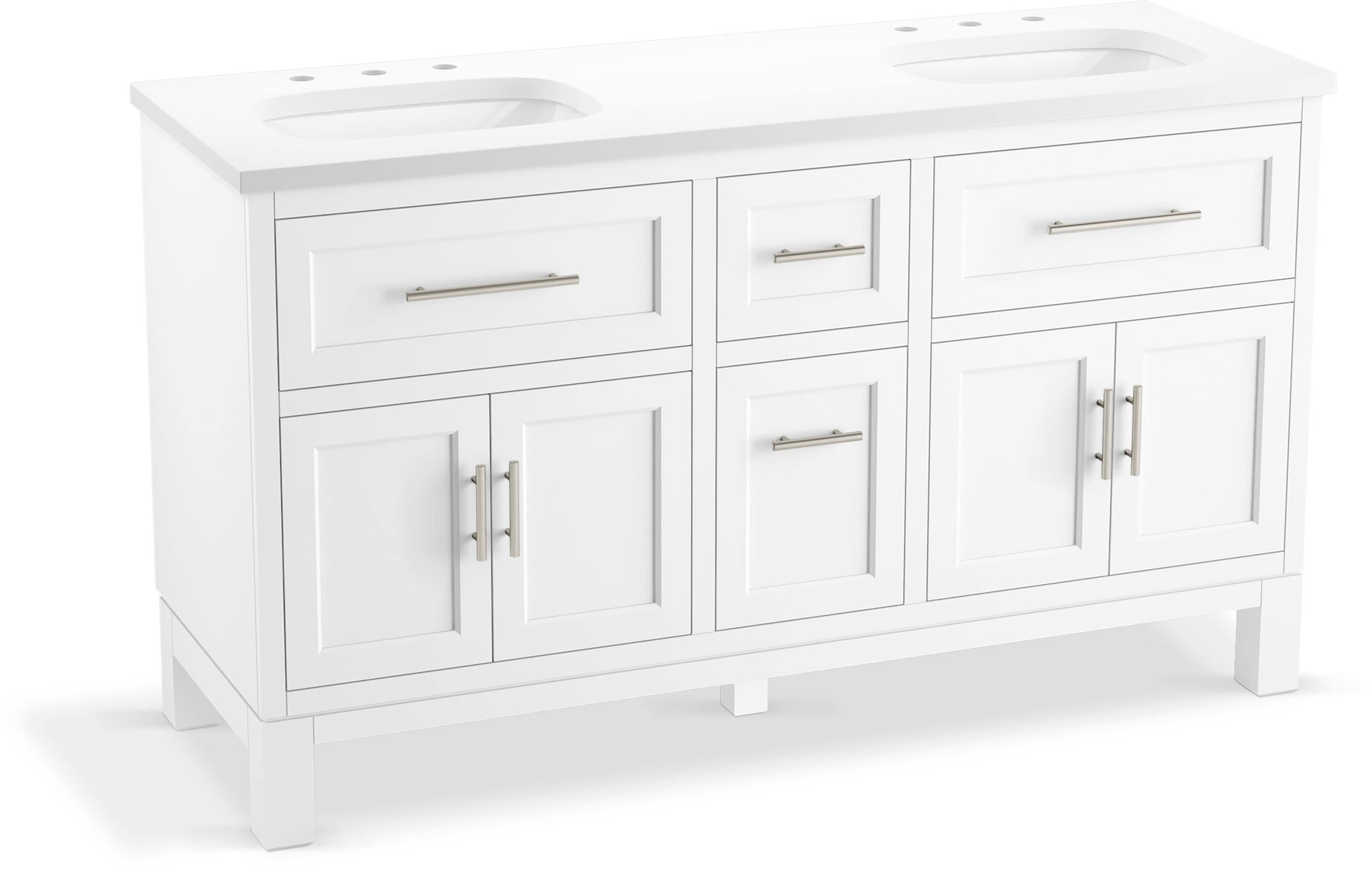 KOHLER Quo 60-in White Undermount Double Sink Bathroom Vanity with ...
