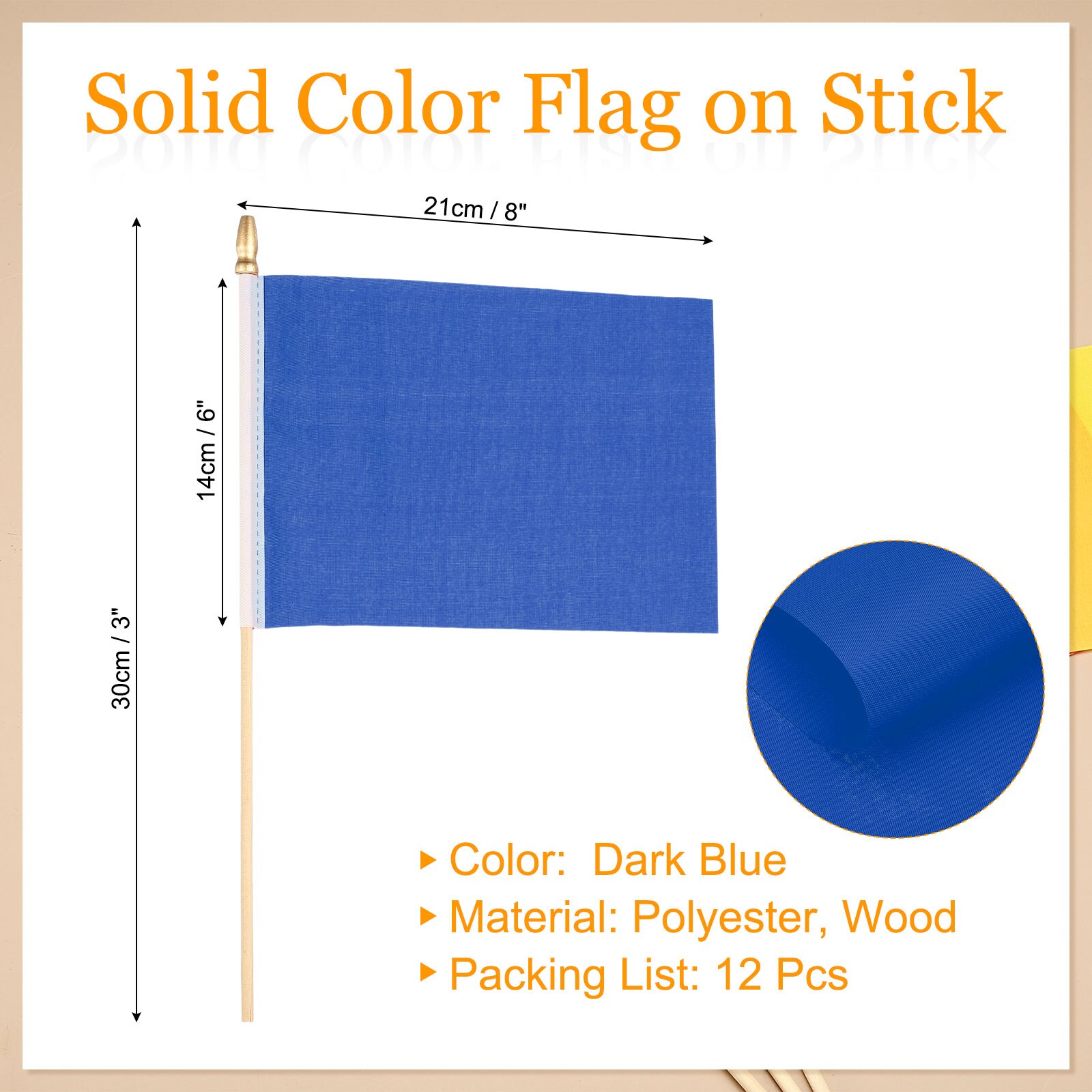 PATIKIL 8x3 Inch Dark Blue Blank Stick Flag 12Pcs Wooden Pole Handheld ...