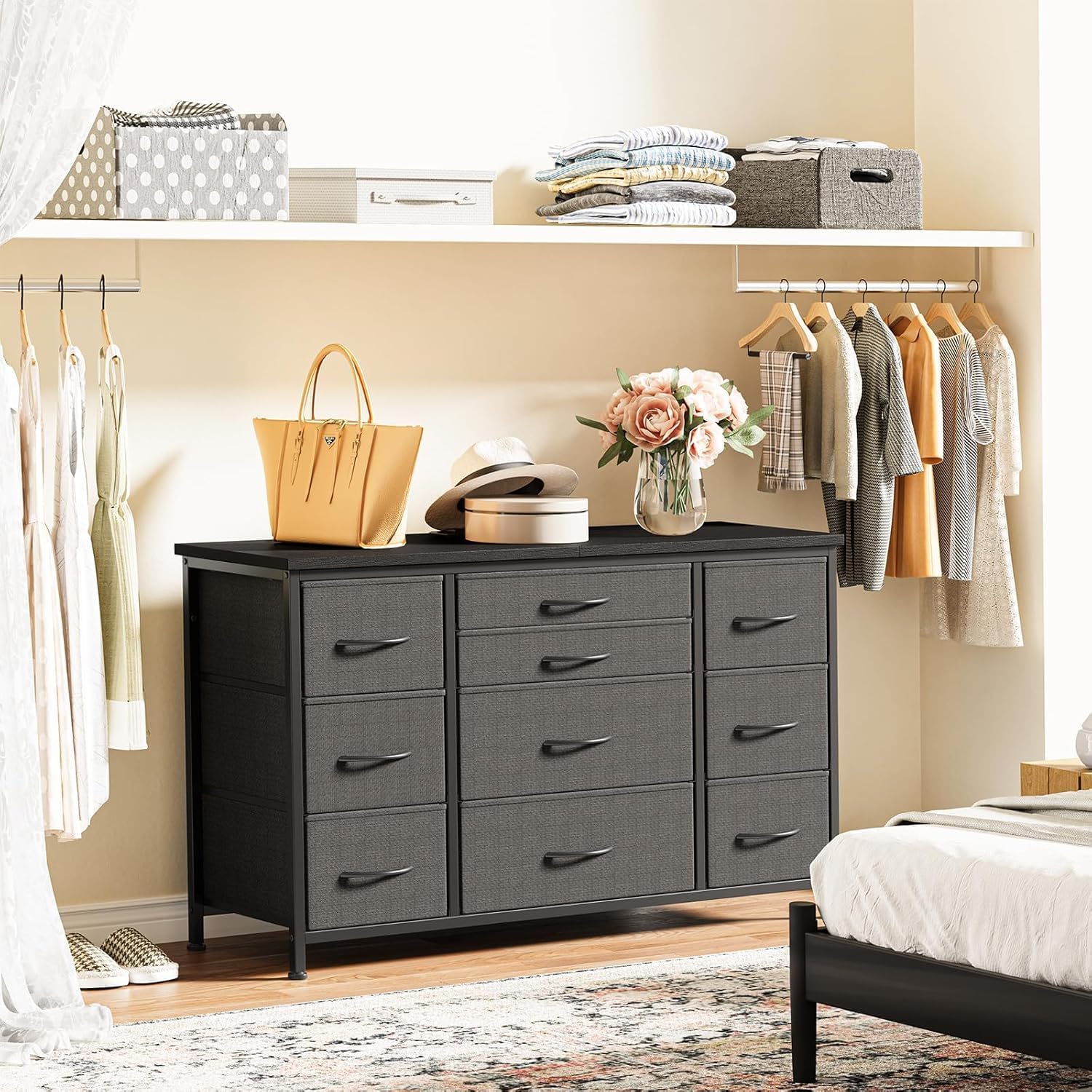 GAOMON Ten Drawer Fabric Dresser 55 Inch TV Stand with Power Outlet ...