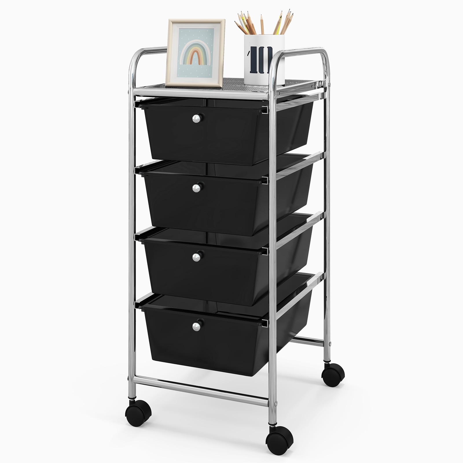 Slickblue Mobile 4-Drawer Cart - Black/White Steel Frame with Slide-Out ...
