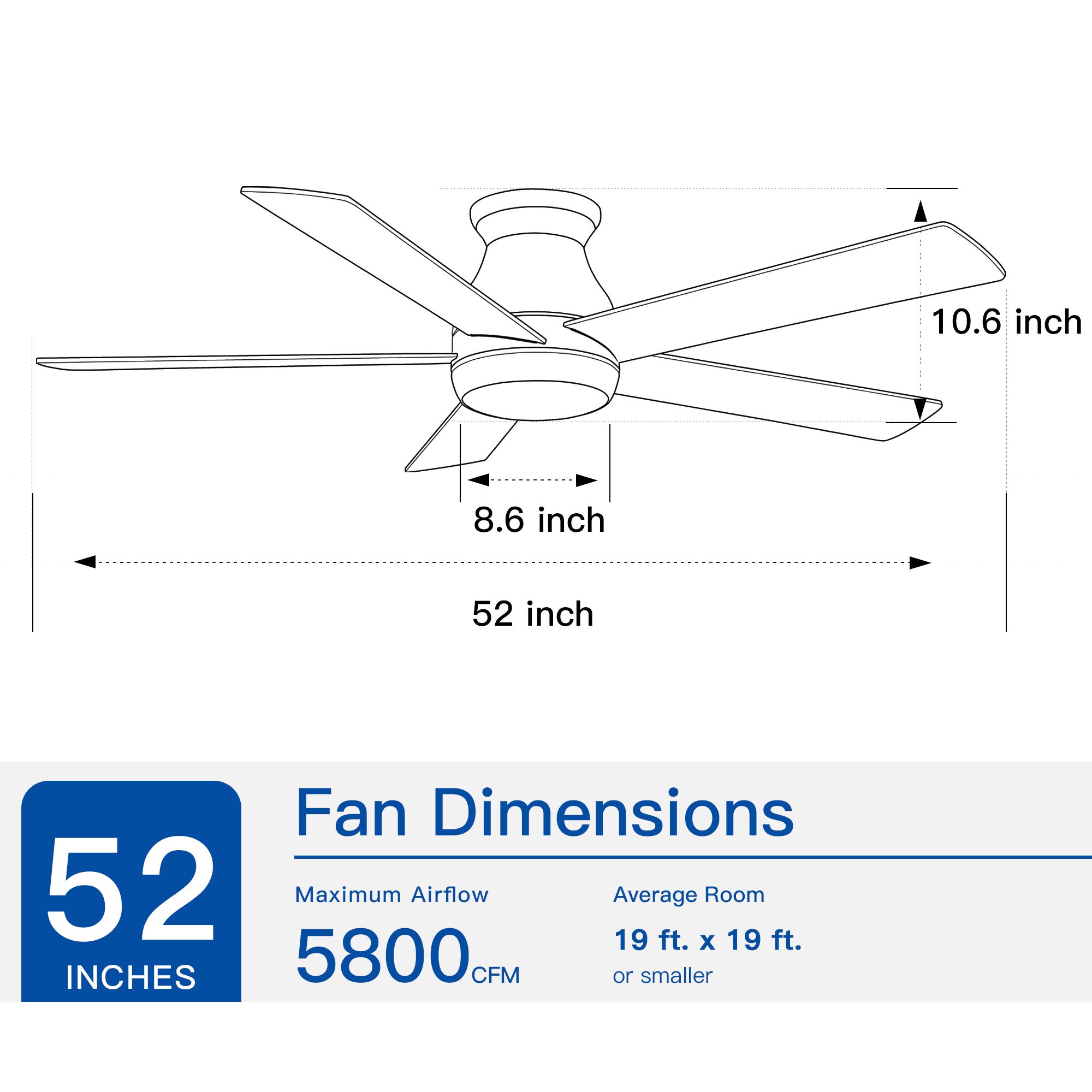 Aoibox 52 inch low profile brushed nickel ceiling fan with silver 5 ...