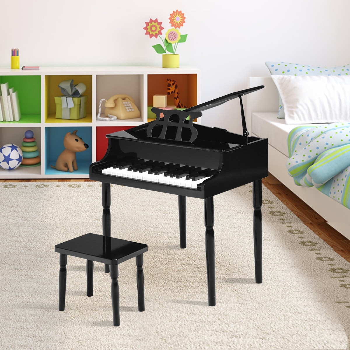 Costway 30-Key Classic Baby Grand Piano Toddler Toy Wood w/ Bench and ...