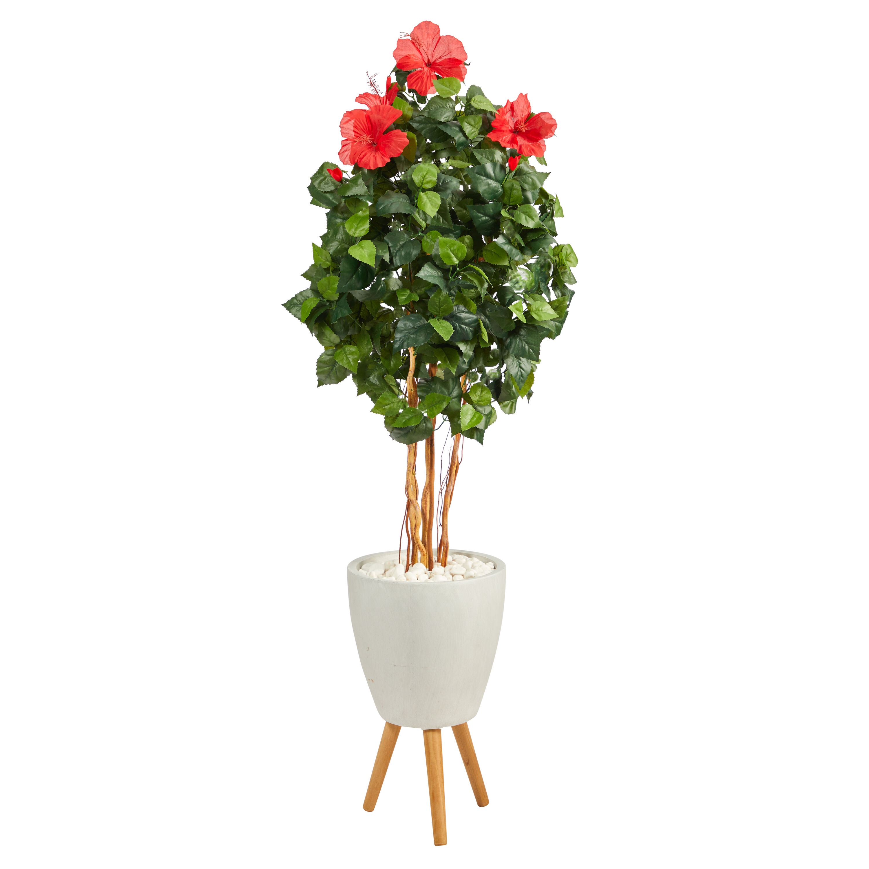 Nearly Natural 58-in Hibiscus Artificial Tree in White Planter with ...