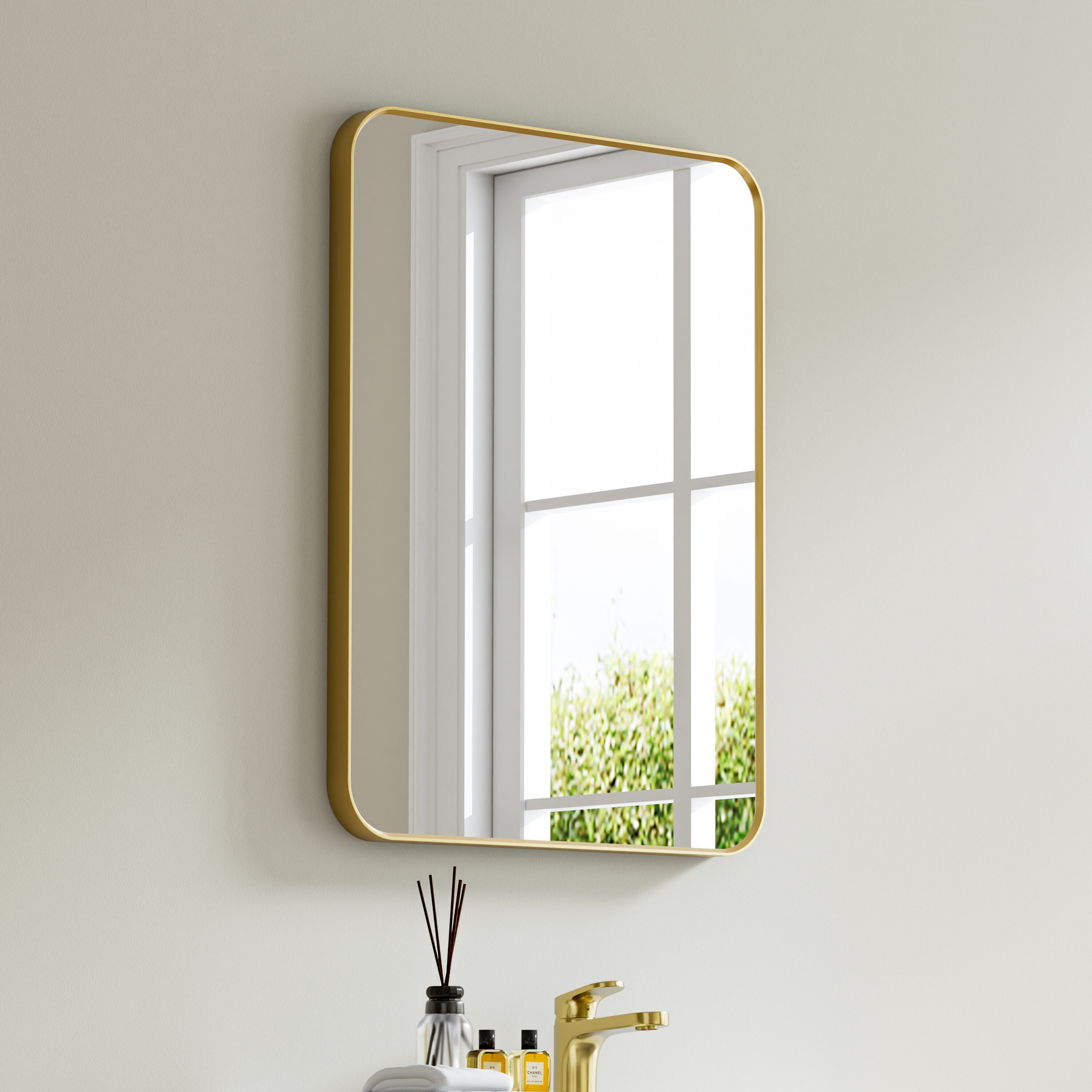 CALVON Rectangular Aluminum Framed Decor Mirror in Brushed Gold in the ...