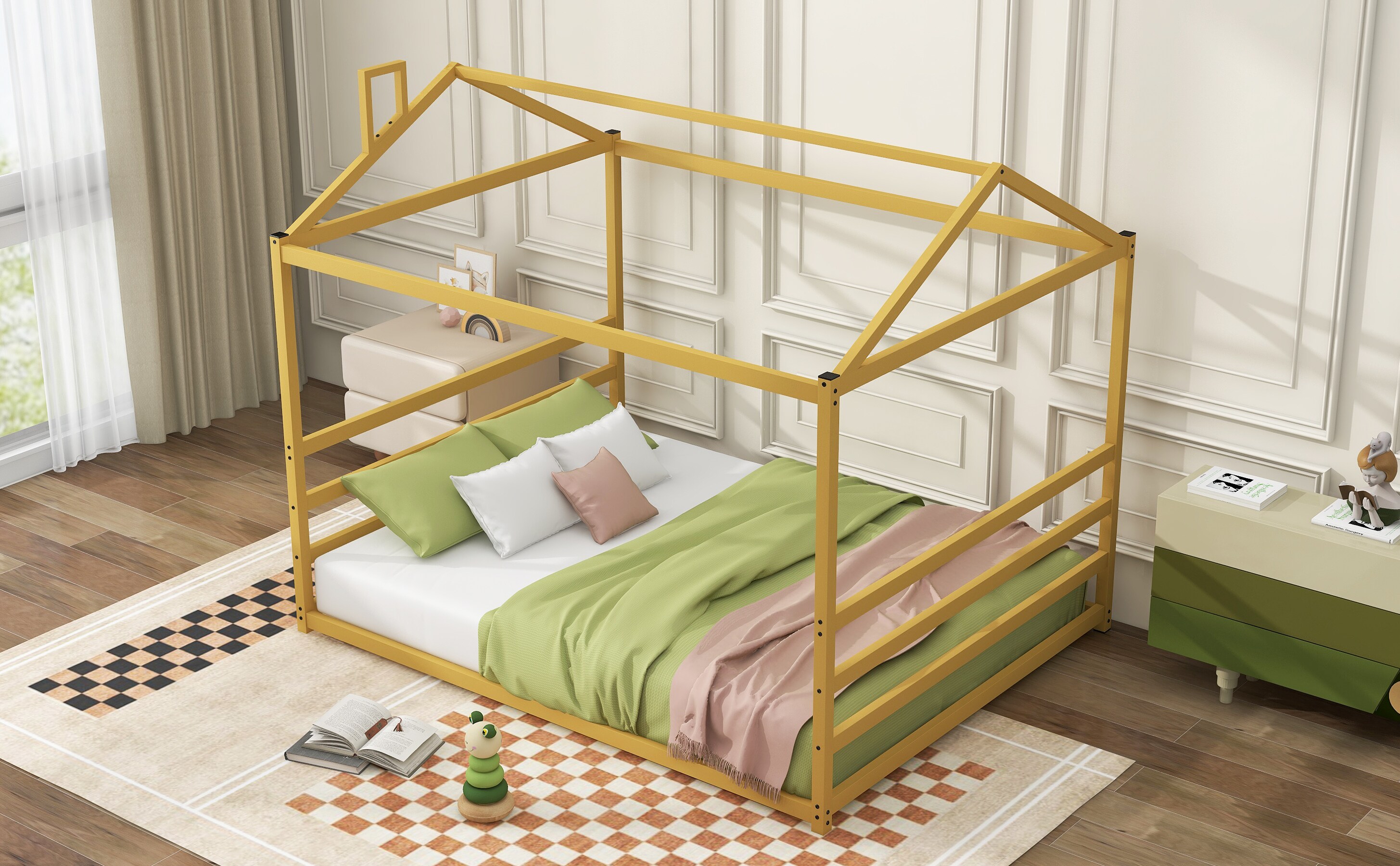 ModernLuxe Metal House Shape Platform Bed Gold Queen in the Beds ...