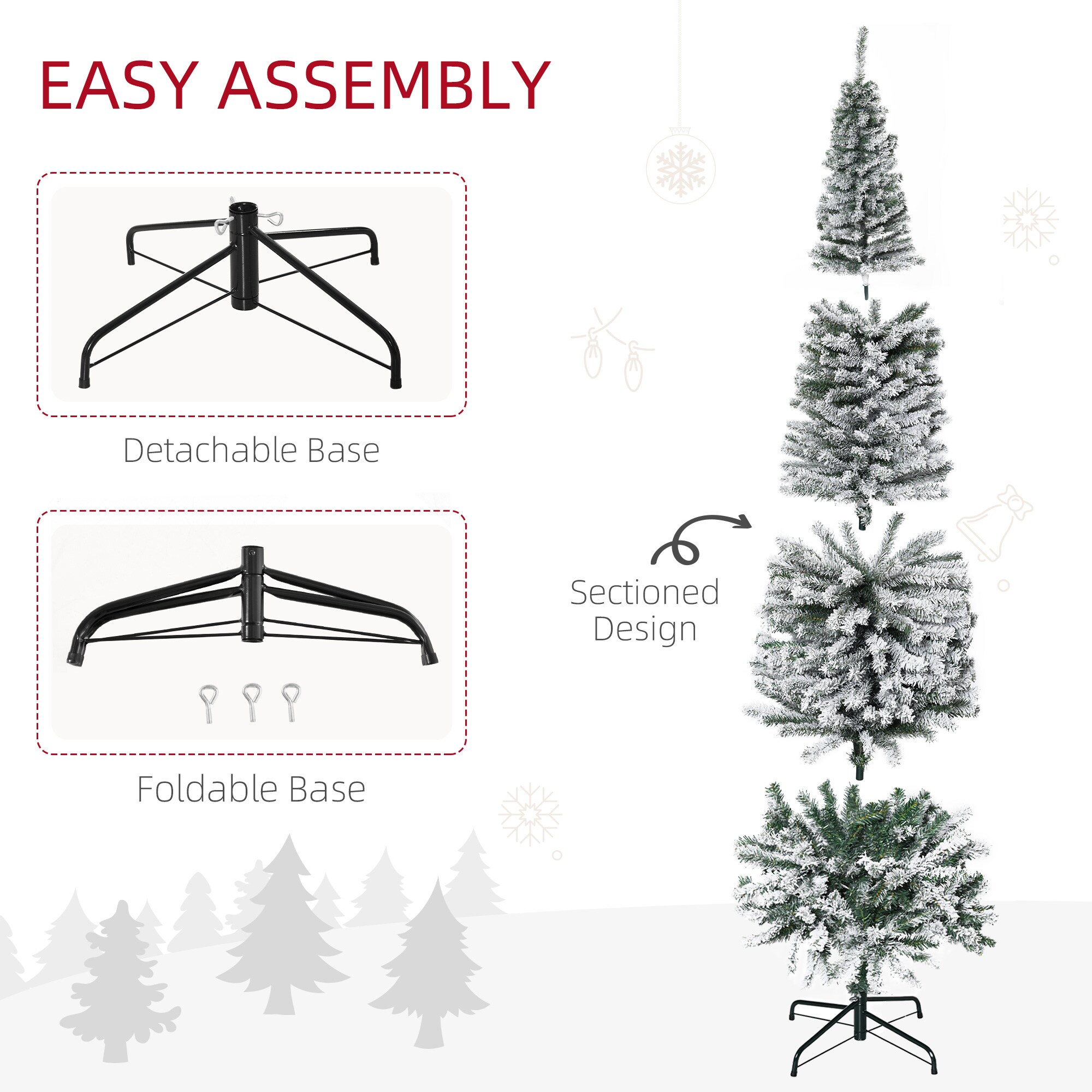 HomCom HOMOM 7.5ft Flocked Christmas Tree Pencil Artificial Xmas Tree ...