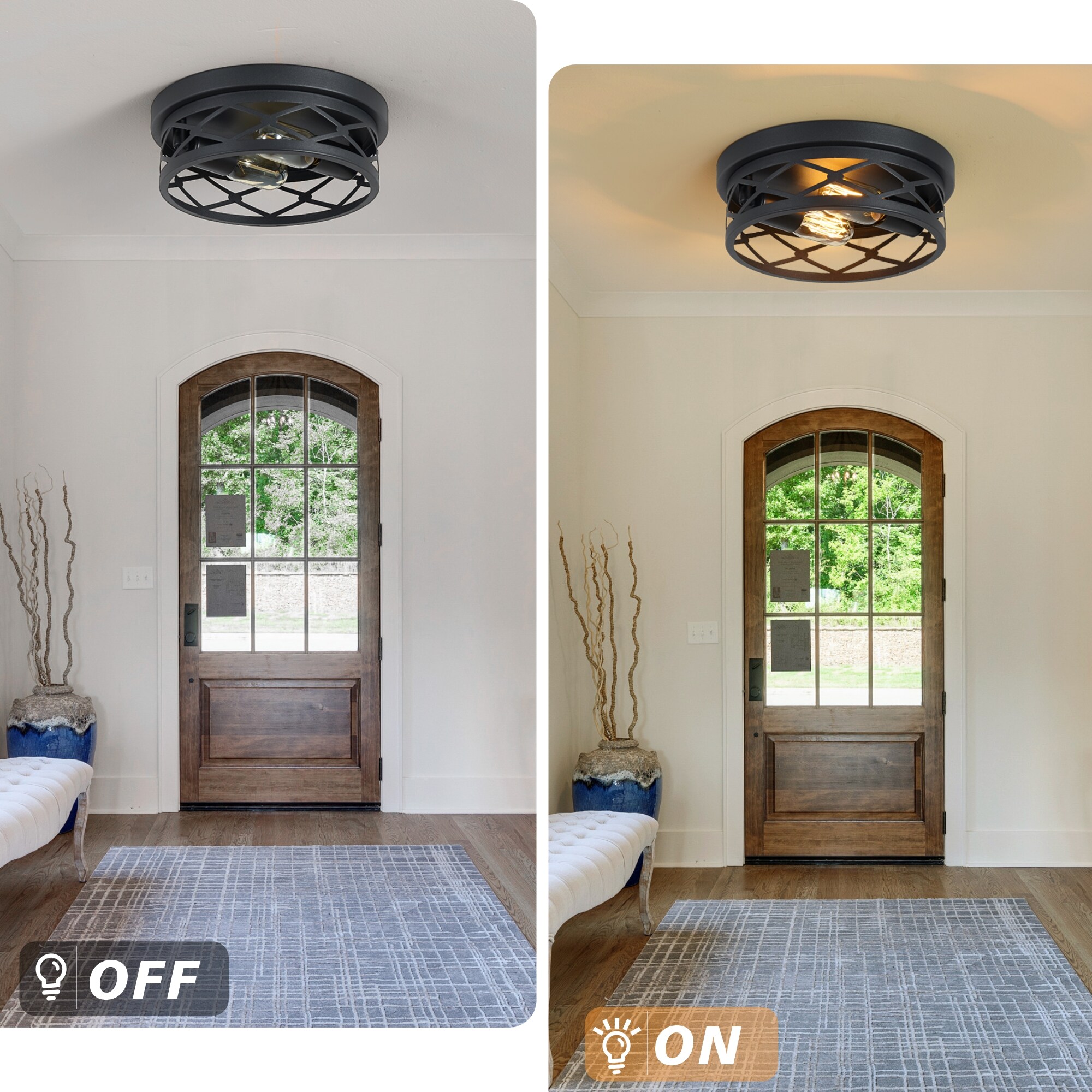DAKAFUL 10.7 in. 2-lights Matte Black Flush Mount Ceiling Light ...