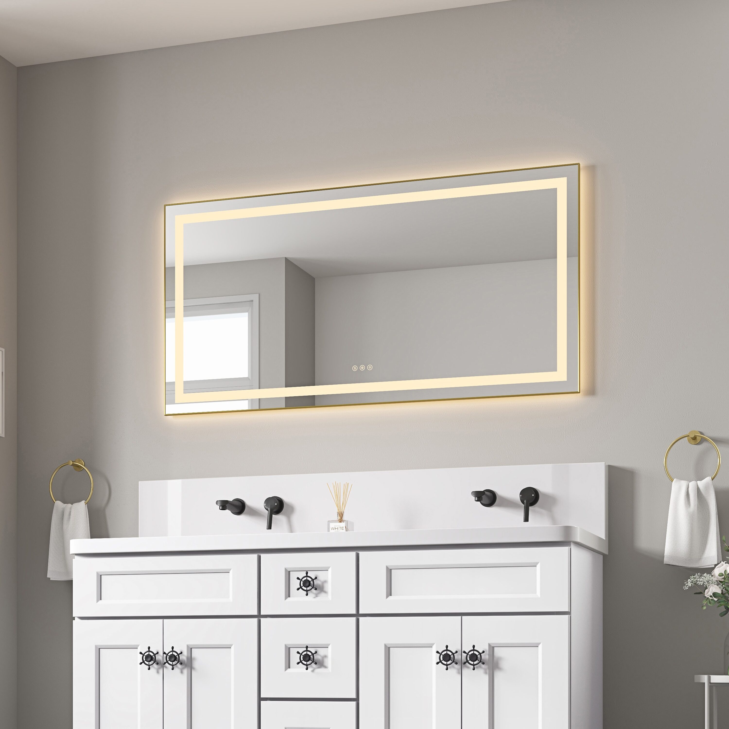 LIVACA 55 inch x 28 inch Brushed Gold Aluminum Frame LED Bathroom ...