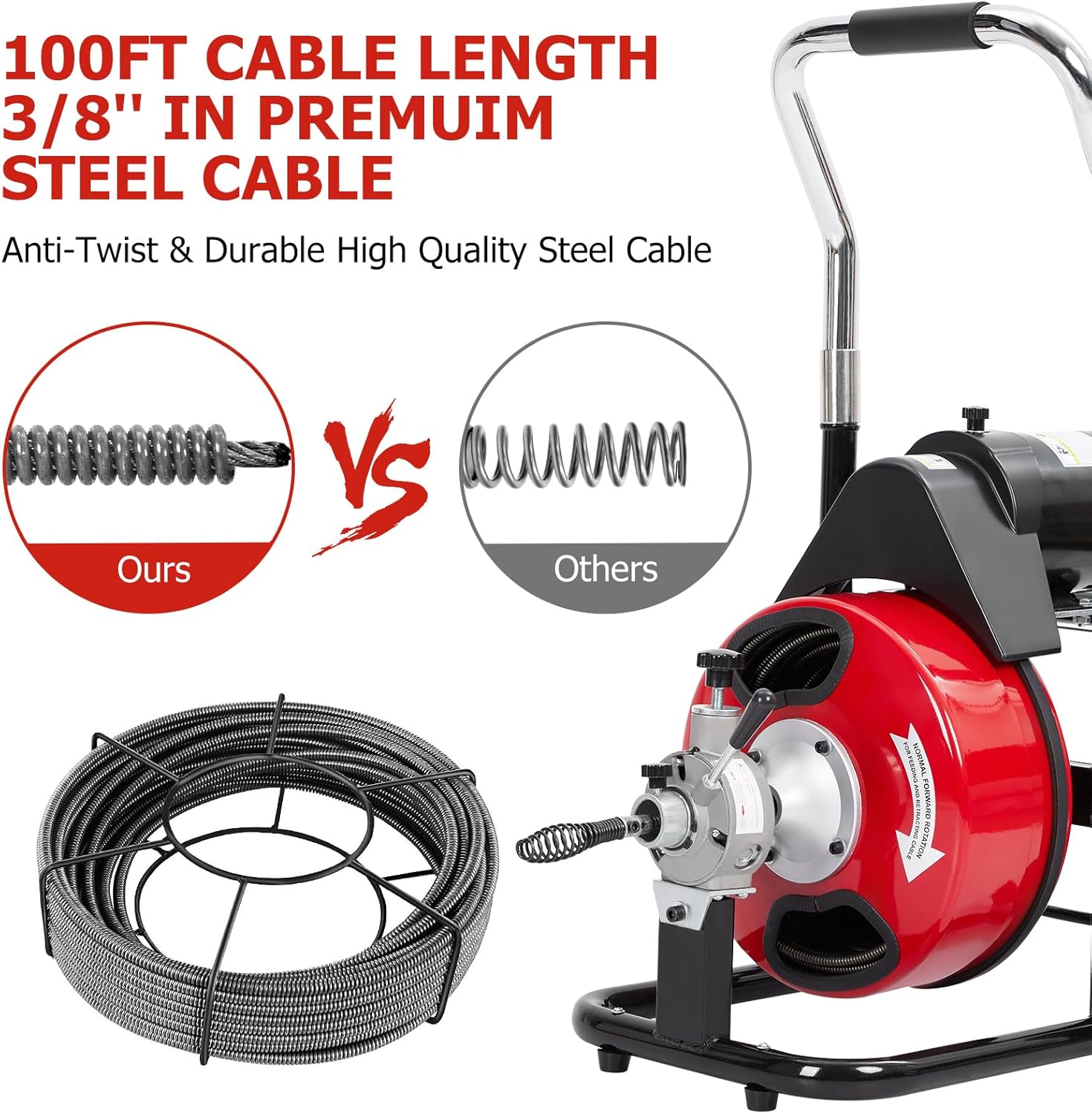 Qeetex Drain Cleaner Machine 100ft 3-8Inch Sewer Snake Cleaning Machine ...