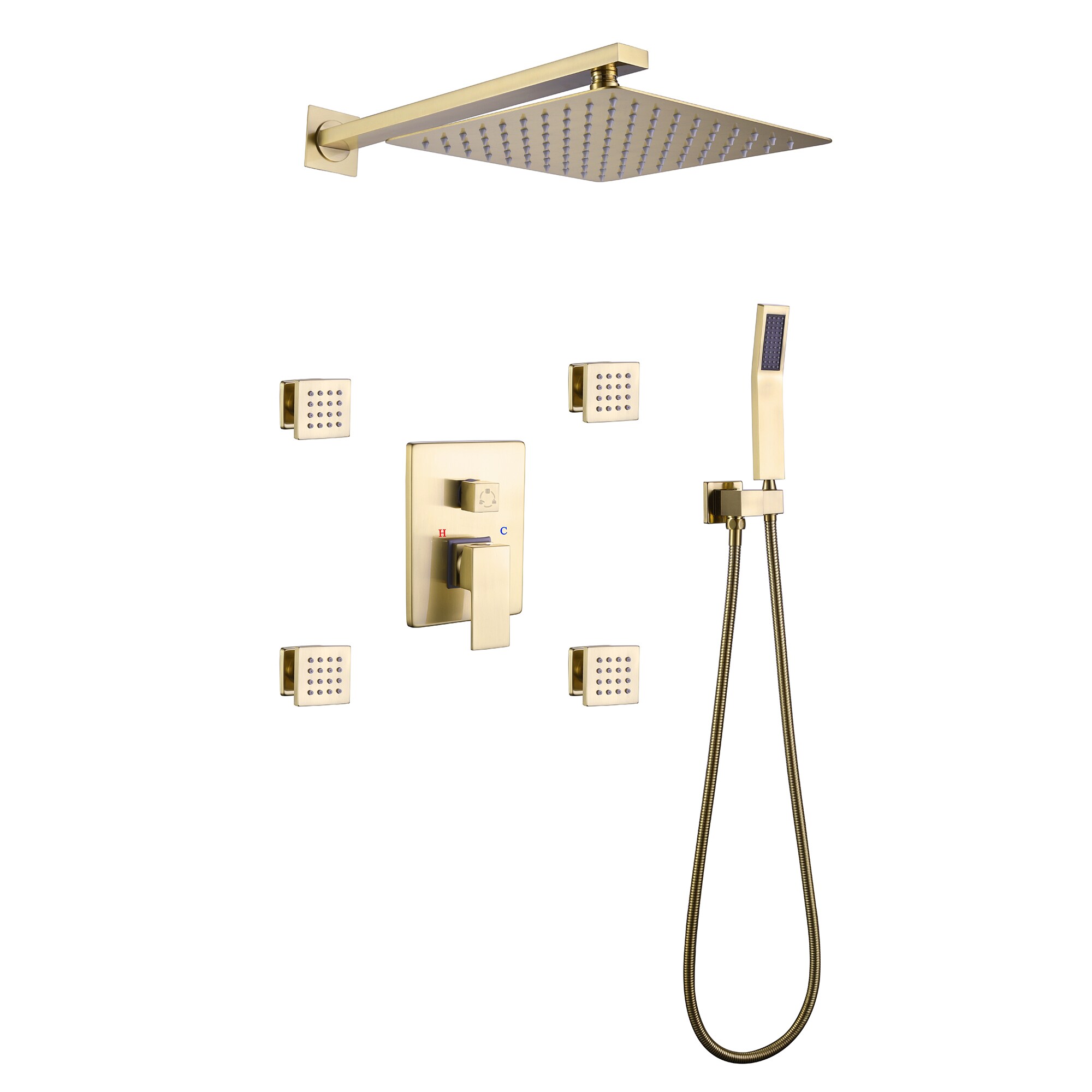 Wellfor Concealed Valve Showers System Brushed Gold Dual Head Built In