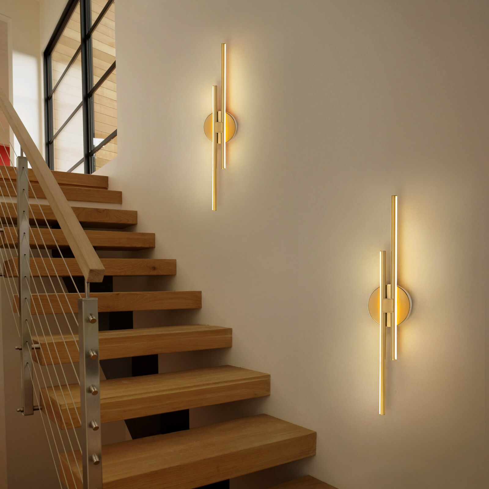 LLHZSY 23.6-in 2 -Light Brushed Gold Integrated LED Modern/contemporary Vanity light in the ...