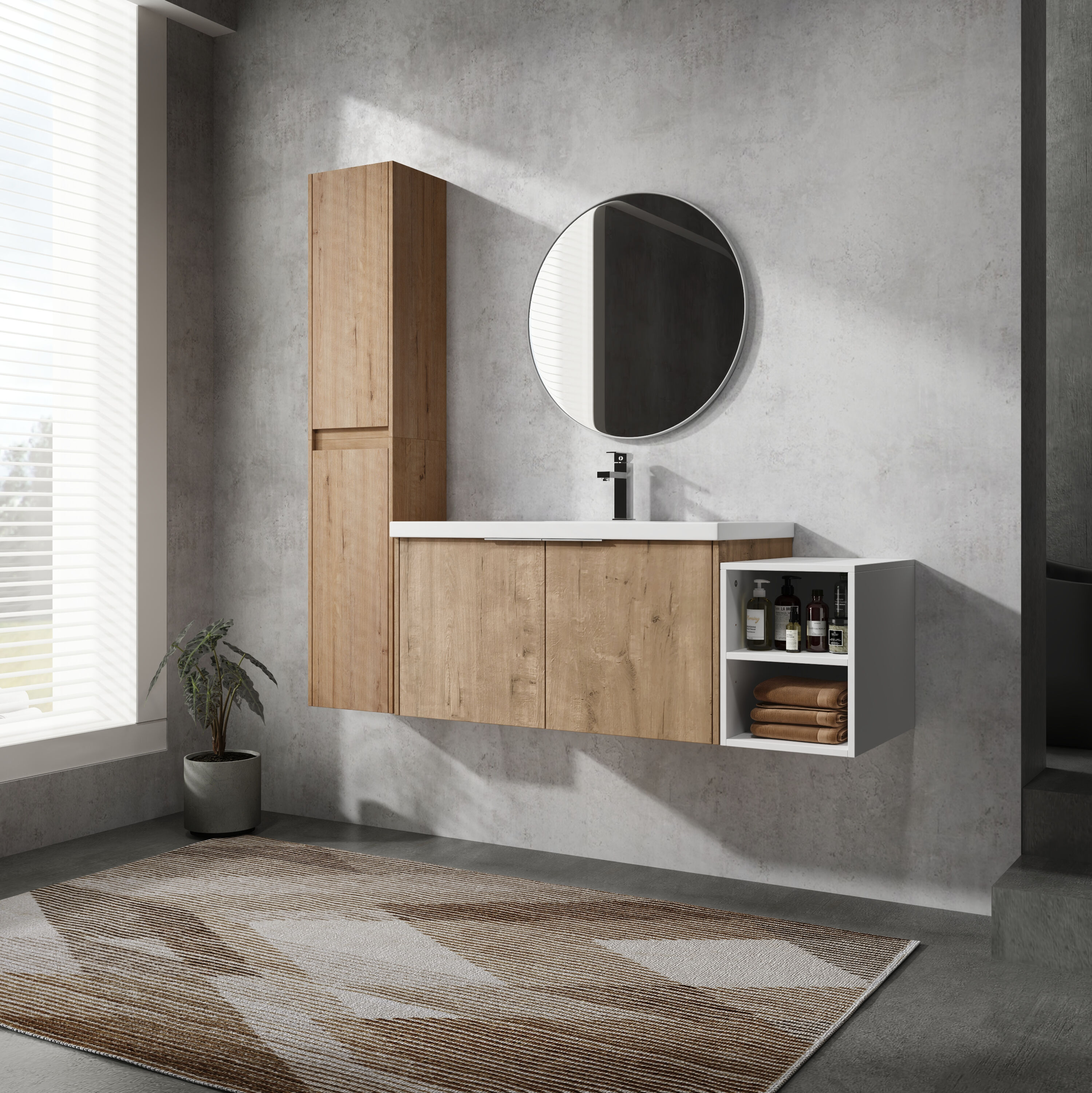 Tahanbath 48 inch Wall-Mounted Bathroom Vanity With Sink and Side ...