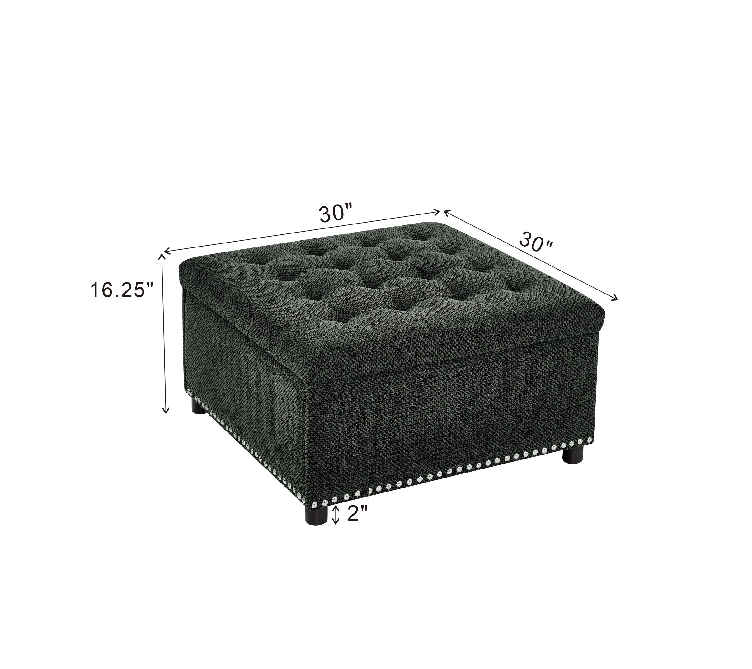 JPJPUU Dark Grey Square Storage Ottoman Tufted Footstool Upholstered ...