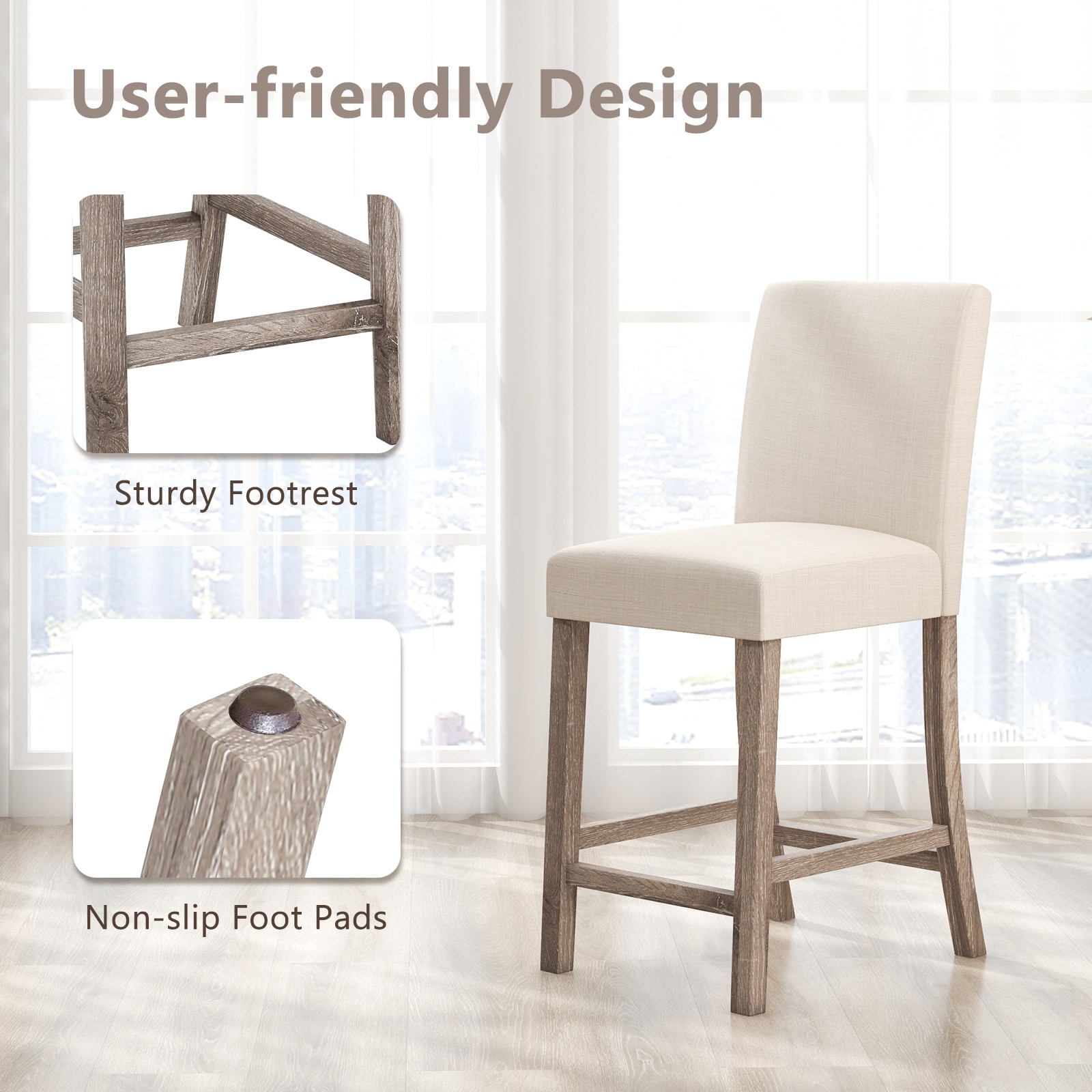 Beige 24.5-in H Counter height Upholstered Wood Bar Stool in the Bar ...