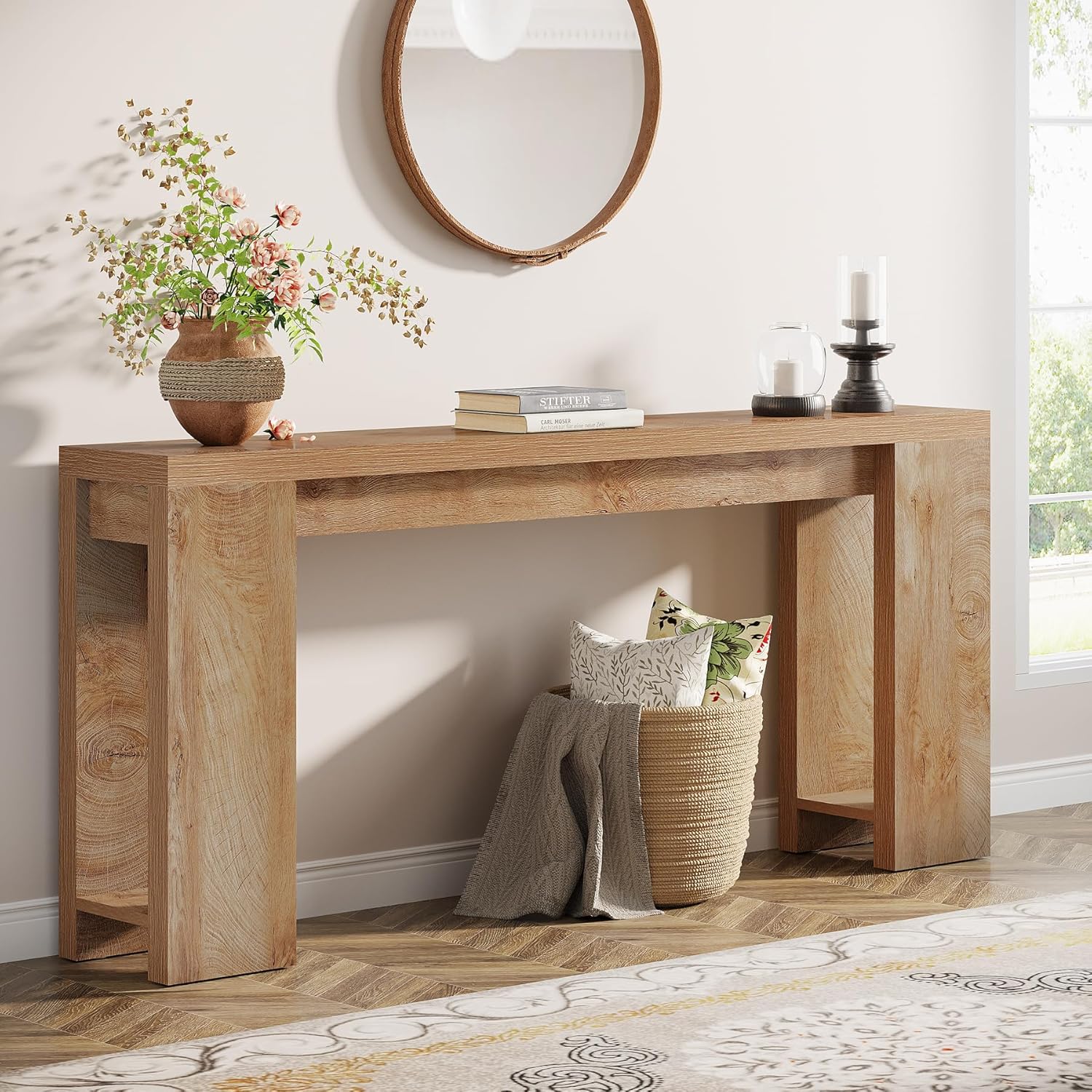 LOVMOR 70.9Inch Extra Long Farmhouse Console Table Narrow Wood Entryway ...