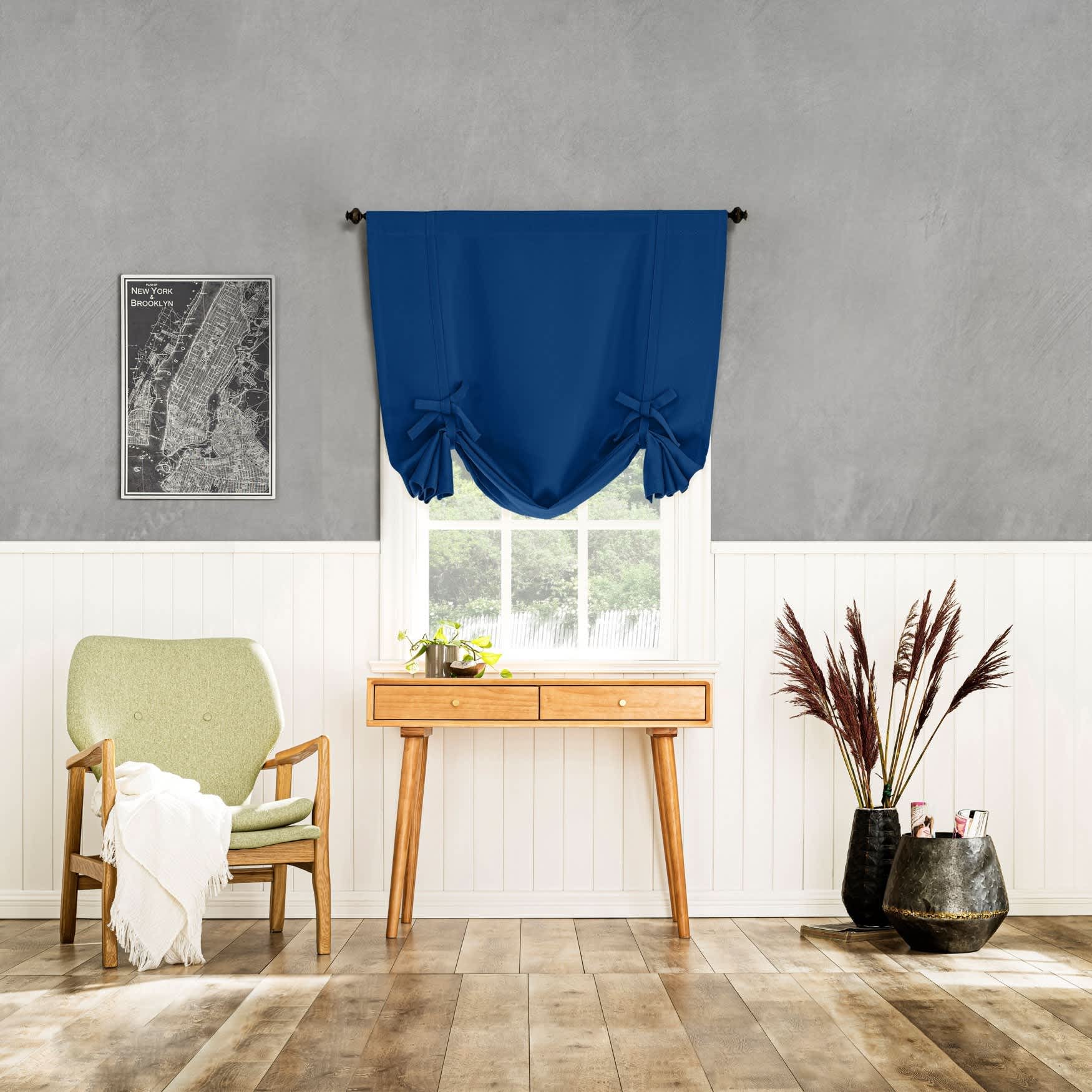BrylaneHome Greenwich Sun Zero Blackout Solid Woven Tie-up Shade in the ...