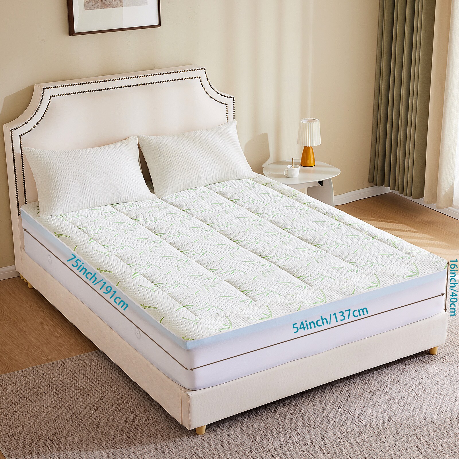 OOU Double-layer 2-inch gel memory foam Cool Pillow Top for Back Pain ...
