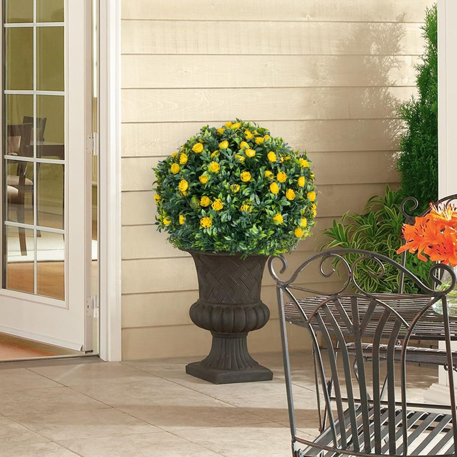 GarveeLife 23in artificial rose topiary ball tree with ground spike and ...