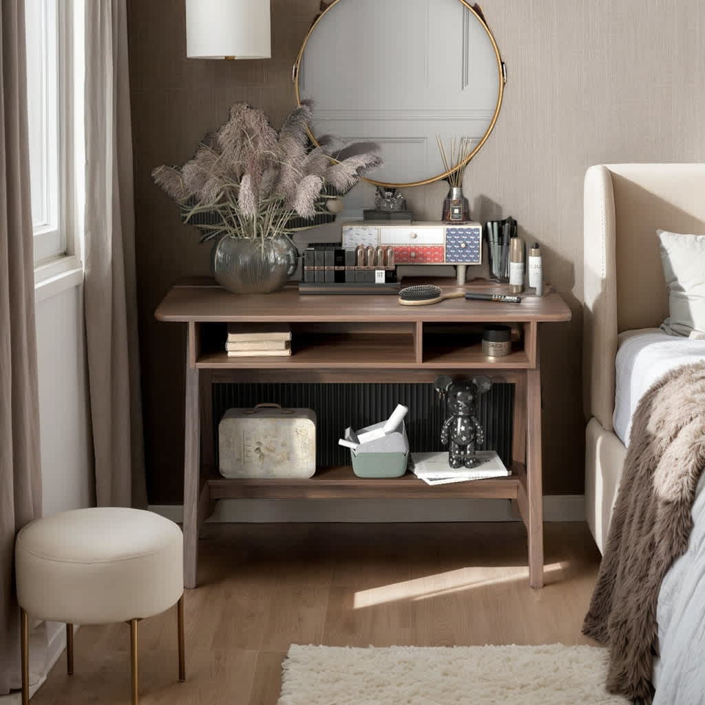 Choco Moon Mid Century Writing Desk with Storage Cubes and Hidden ...