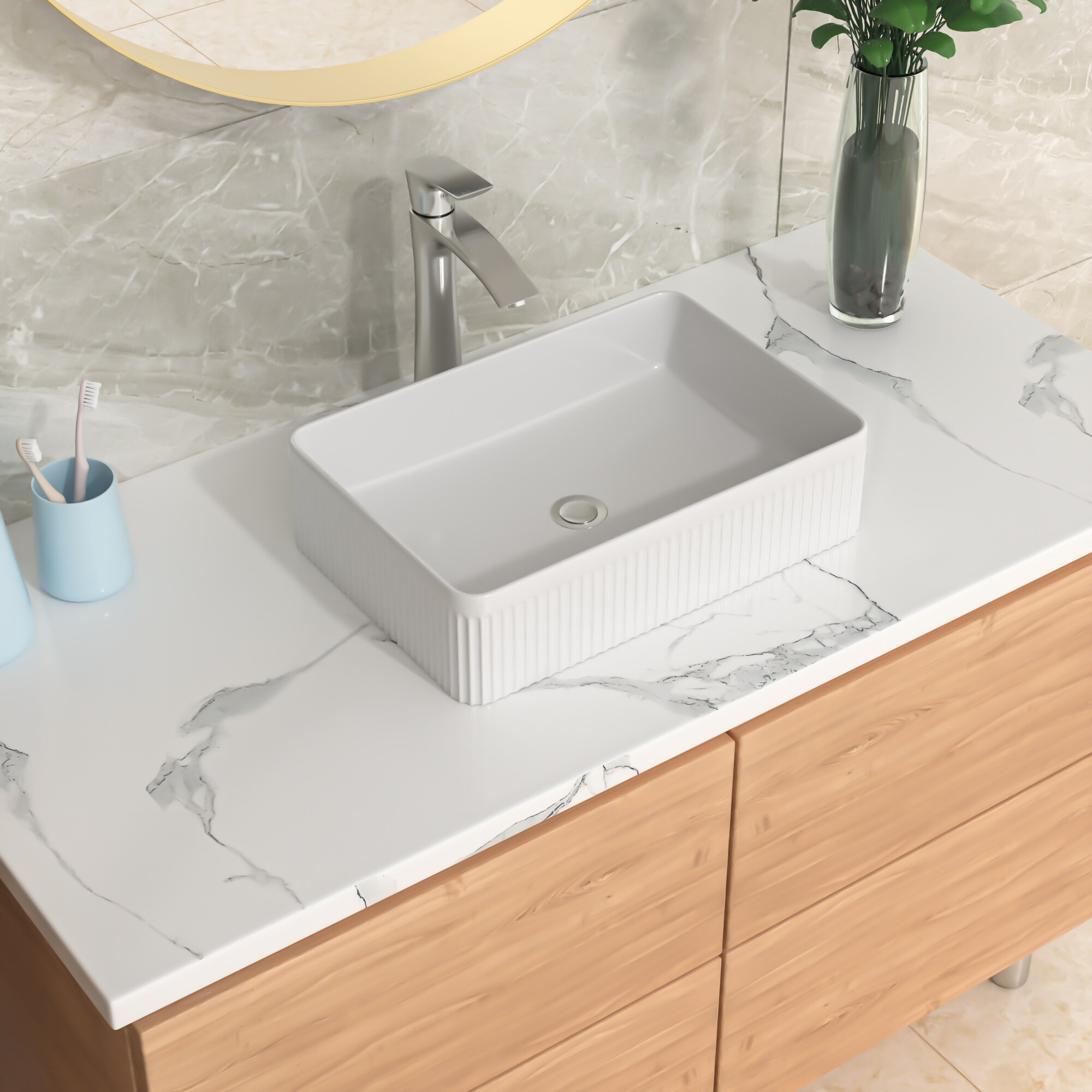 Lordear 19-5/8-in x 13-11/16-in Modern Glossy White Ceramic Rectangular ...