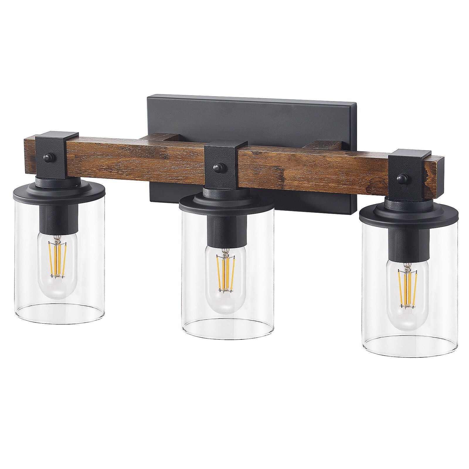 LUXEYARD 3 Light Farmhouse Bathroom Vanity Light Rustic Wood and Black ...