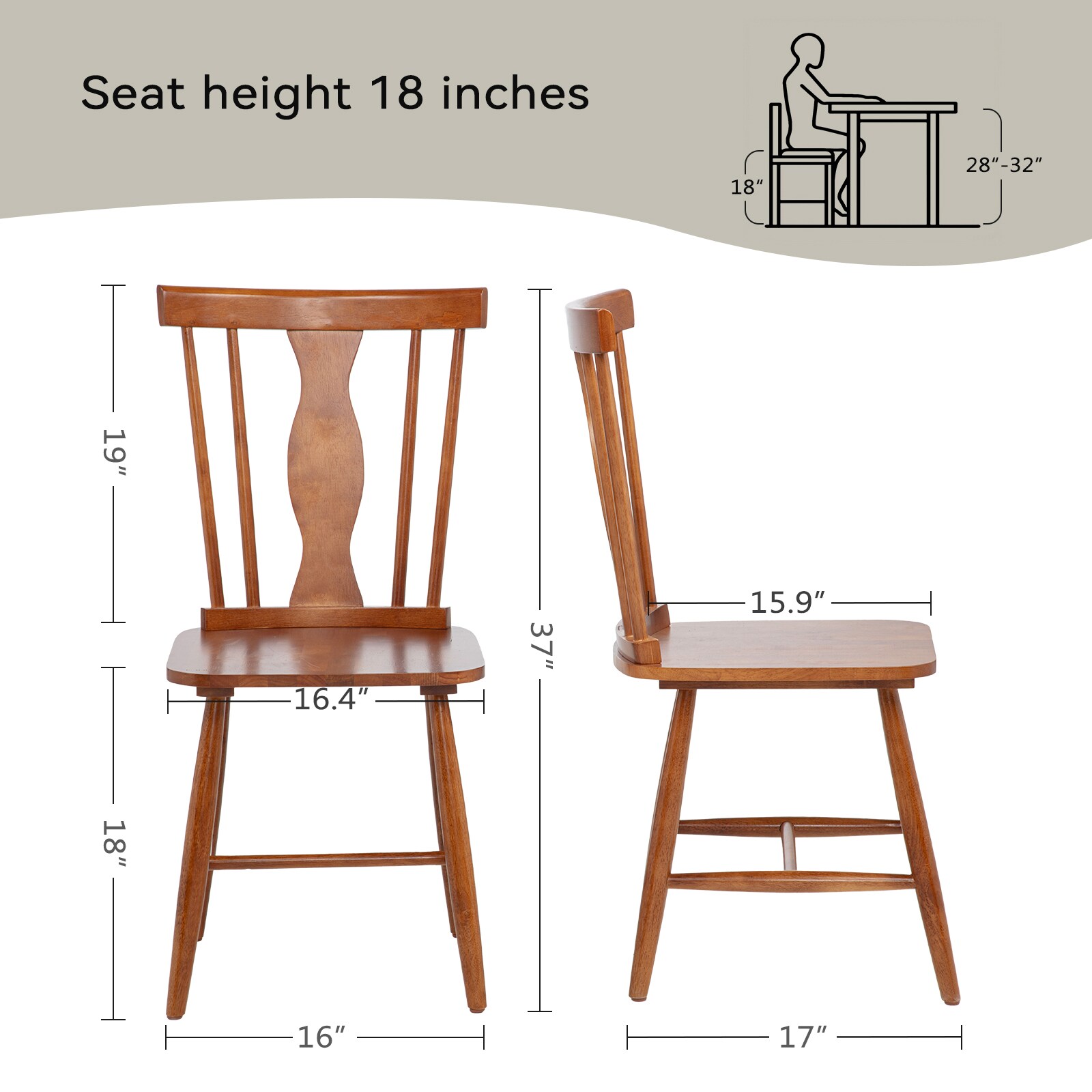 SIMTONAL Windsor Dining Chairs Set of 2 Wood Farmhouse Spindle Back ...