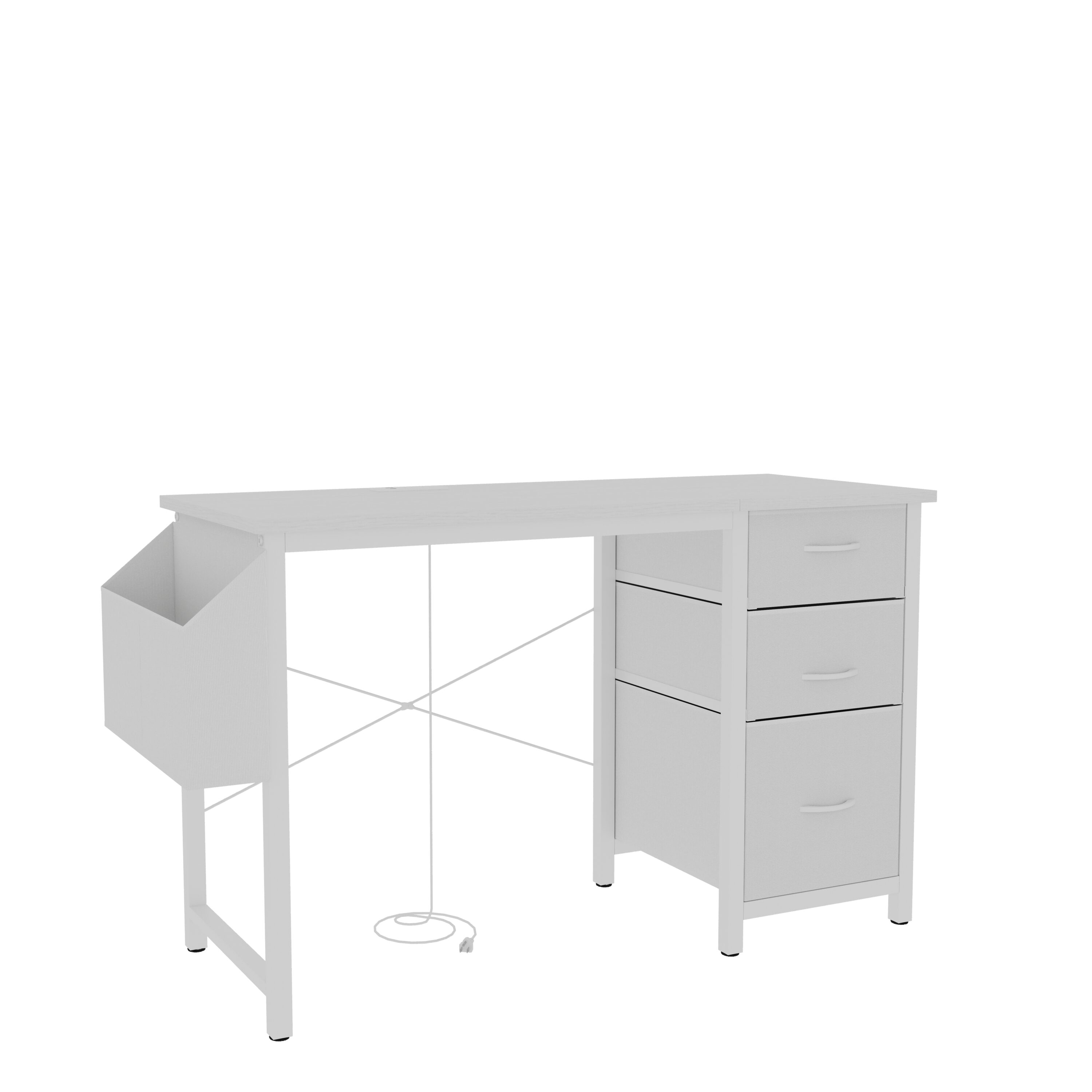 Vynxaria 47inch Office Desk White with Power Outlet 3 Drawers Side ...