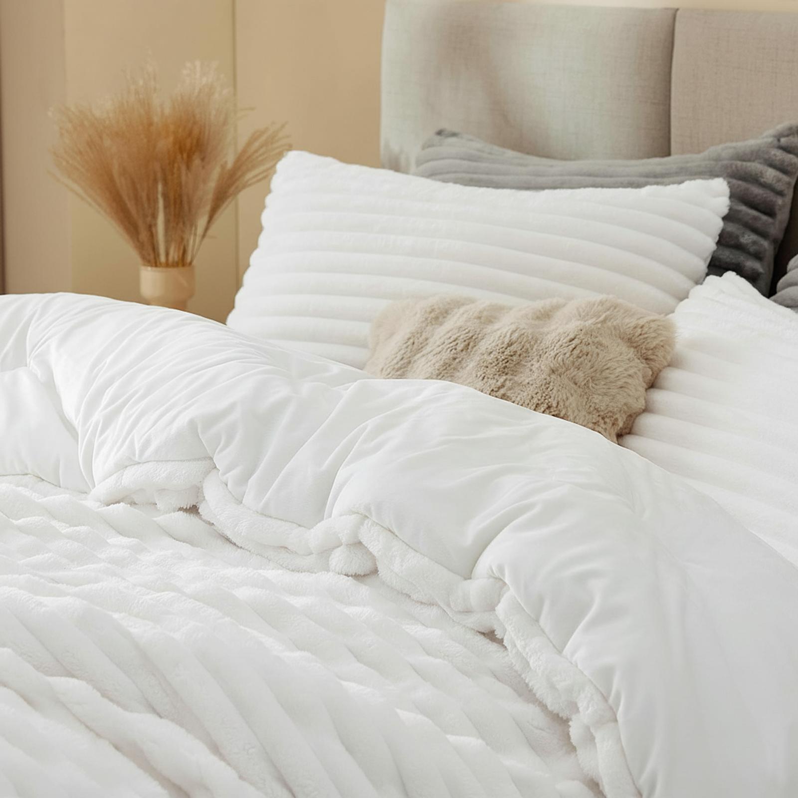 OMOMMD Oversized queen Fleece Comforter Set Soft Warm Fluffy Bedding ...