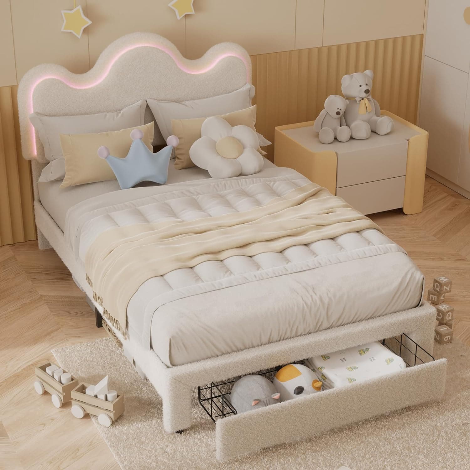 Garvee Full Size Princess Bed Frame with LED Headboard and Storage ...