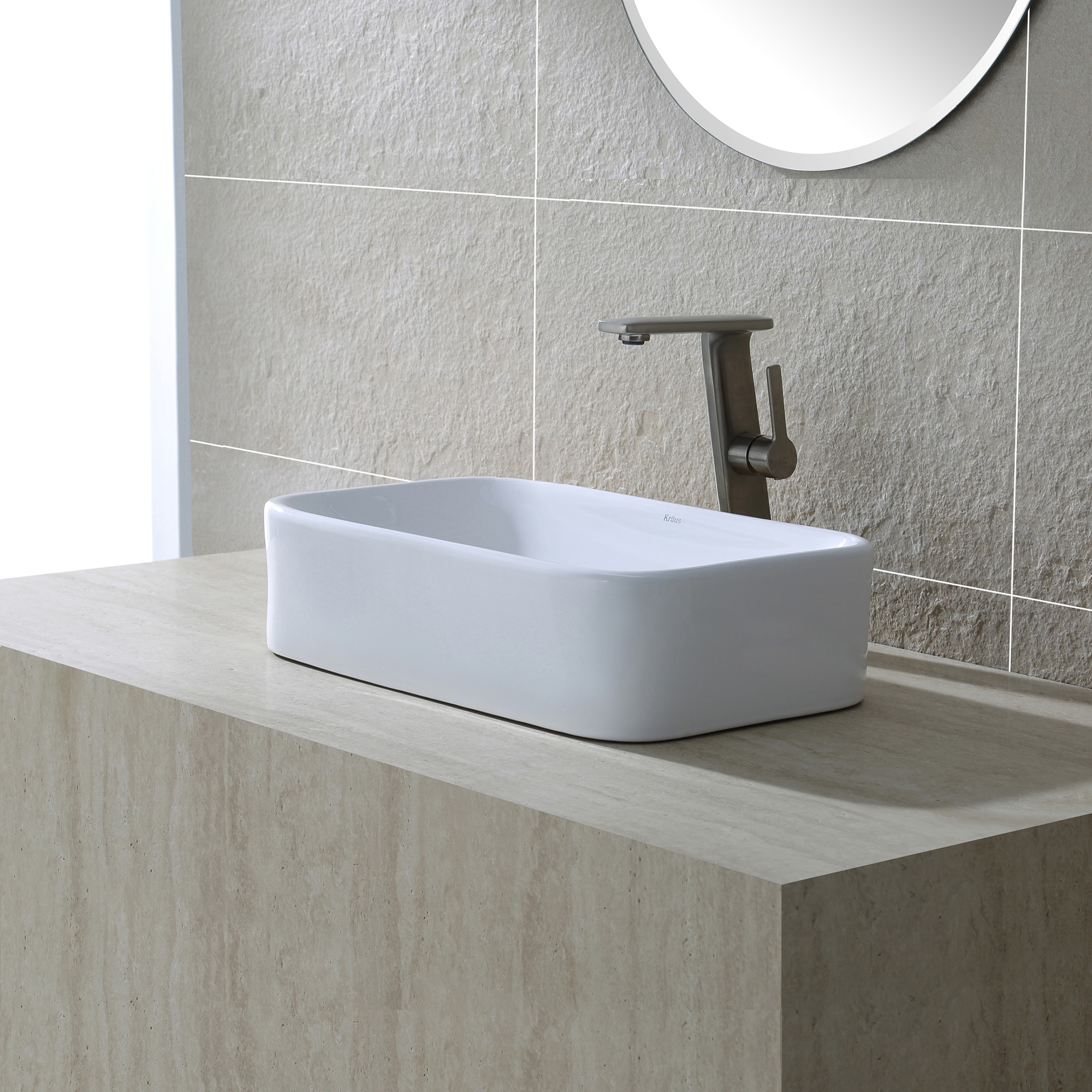 Kraus White Ceramic Vessel Rectangular Traditional Bathroom Sink With