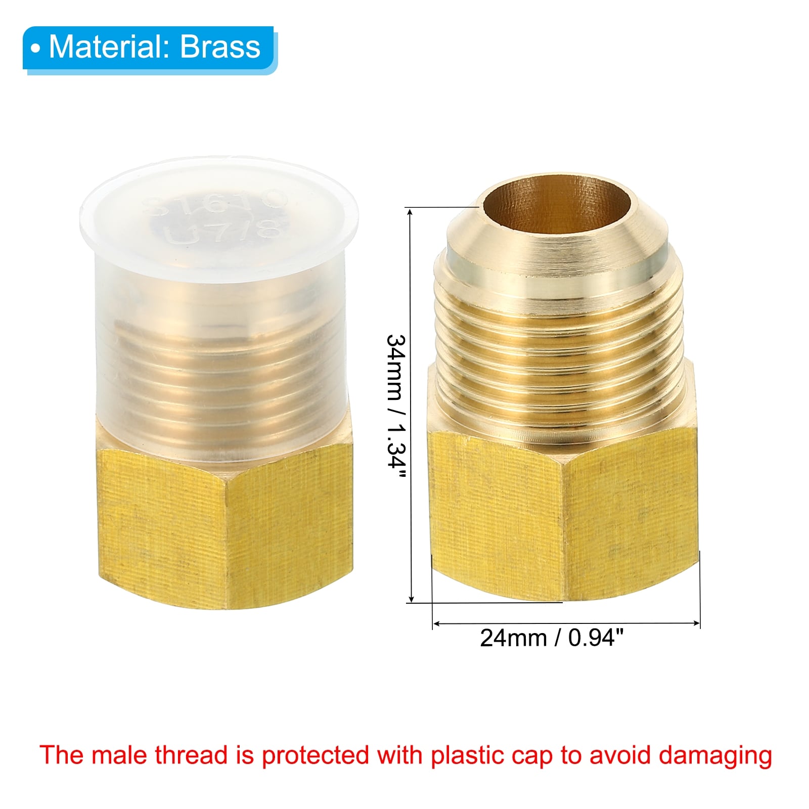 PATIKIL 2pcs 1/2-Inch Female Flare x 5/8-Inch Male Flare Connectors SAE ...
