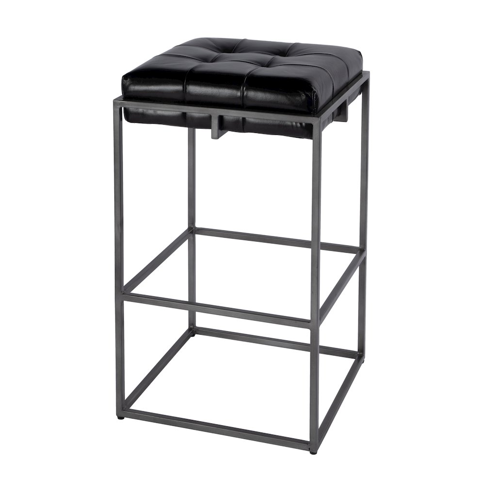 Butler Specialty 31 in. Seat Height Tufted Leather and Iron Backless ...