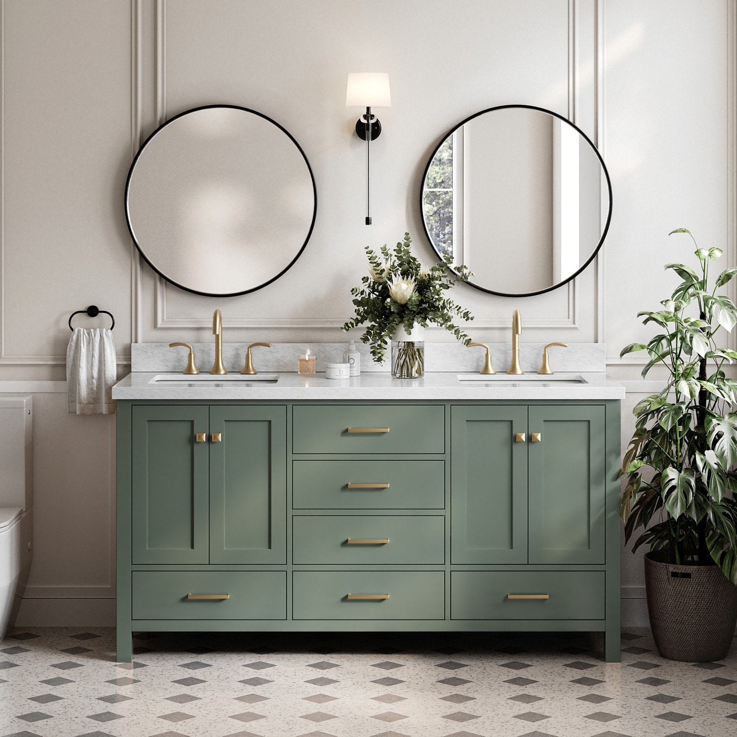 ARIEL Cambridge 66-in Vintage Green Undermount Double Sink Bathroom ...