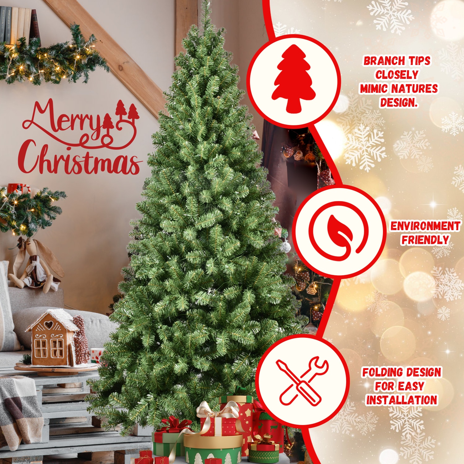 LIVIZA 9-ft Pre-lit Artificial Christmas Tree with White LED Lights in ...