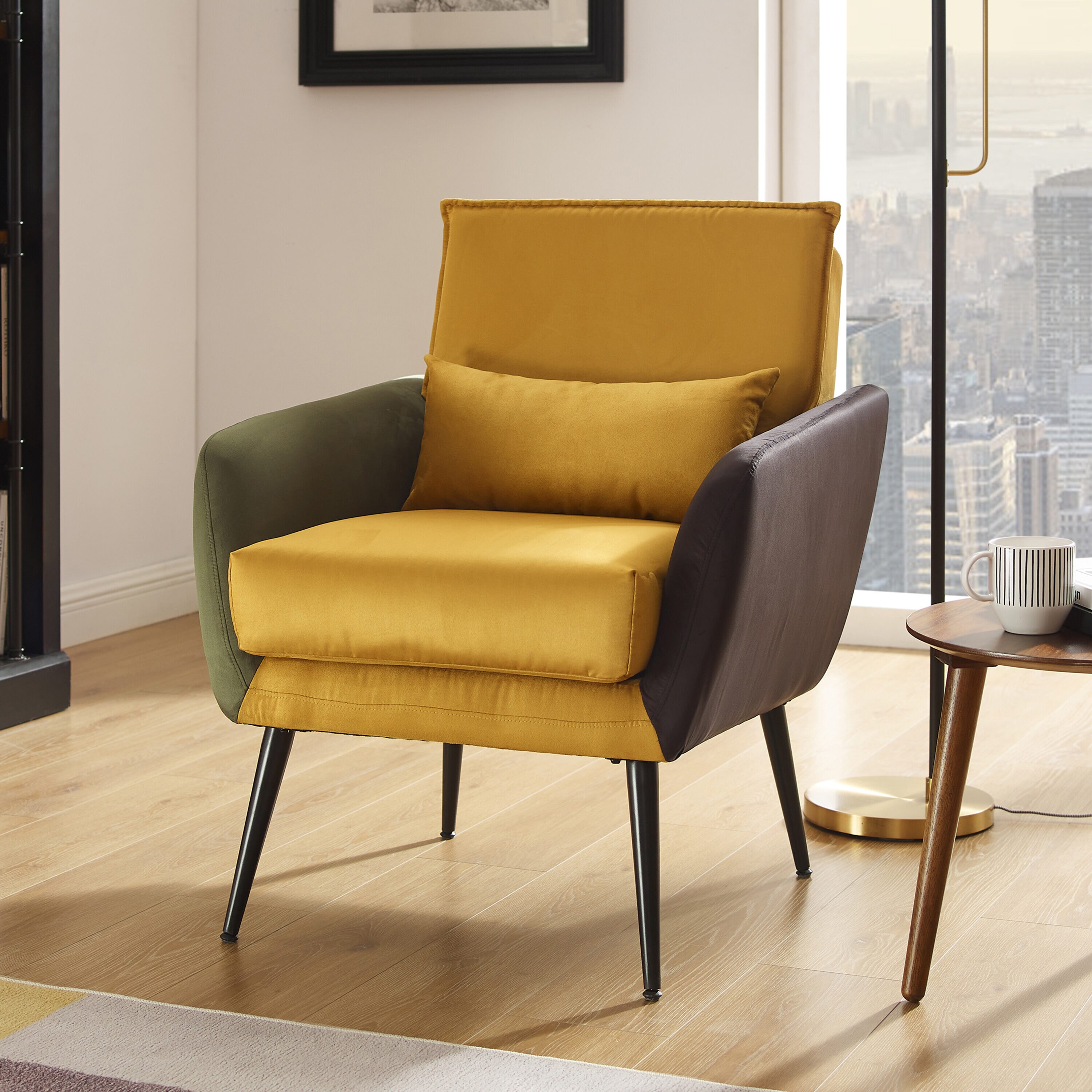 Art Leon Vintage Yellow and Green Velvet Accent Chair SF033-1-2 at ...