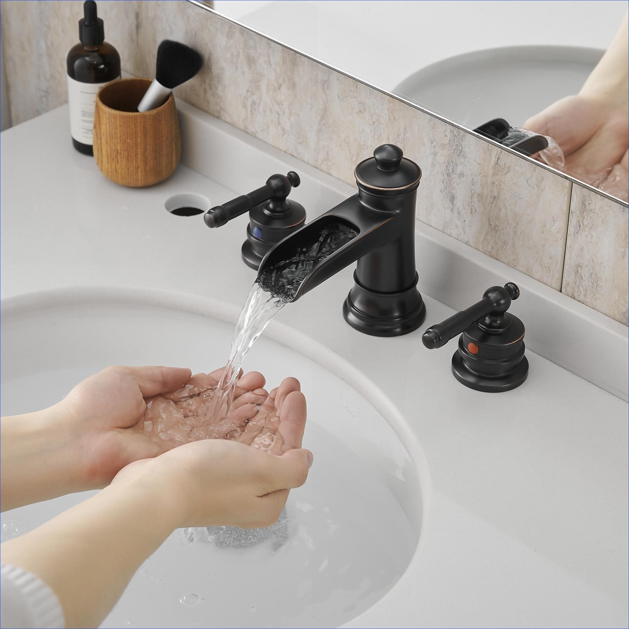 Watnature Bathroom Sink Use Oil-Rubbed Bronze Brass 8 Inch Widespread ...