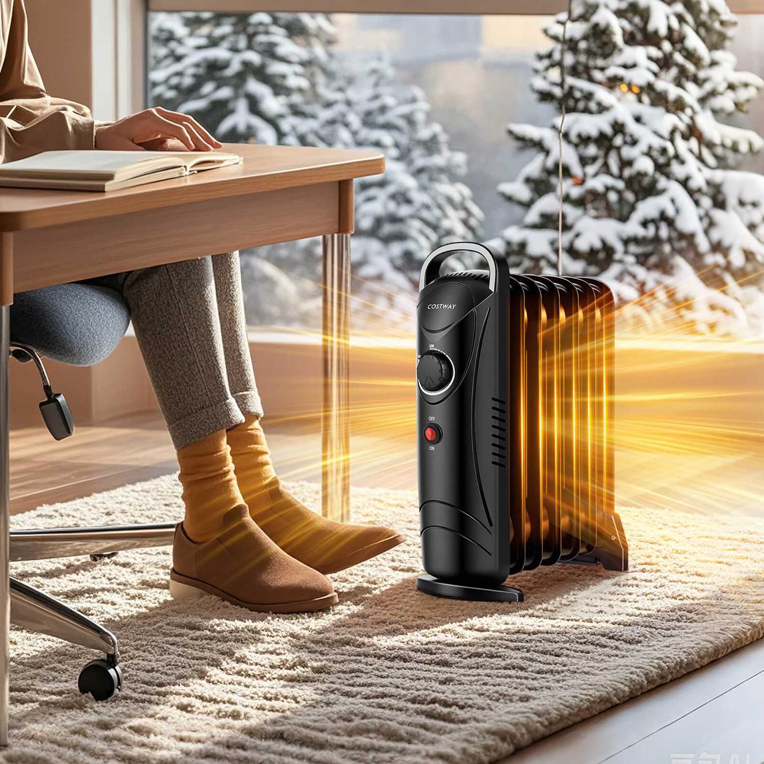 Costway 700W Portable Oil Heater with Adjustable Thermostat and 120 Sq ...