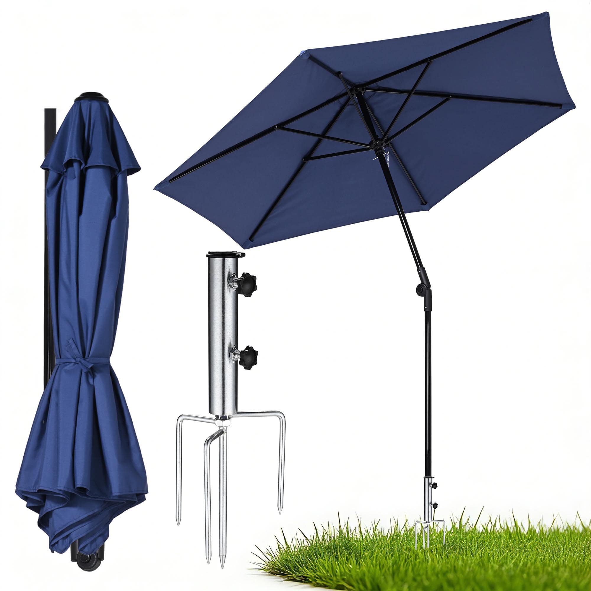 Yescom 7.5-FT Outdoor Sport Tilt Umbrella Kit with Grass Anchor Beach ...