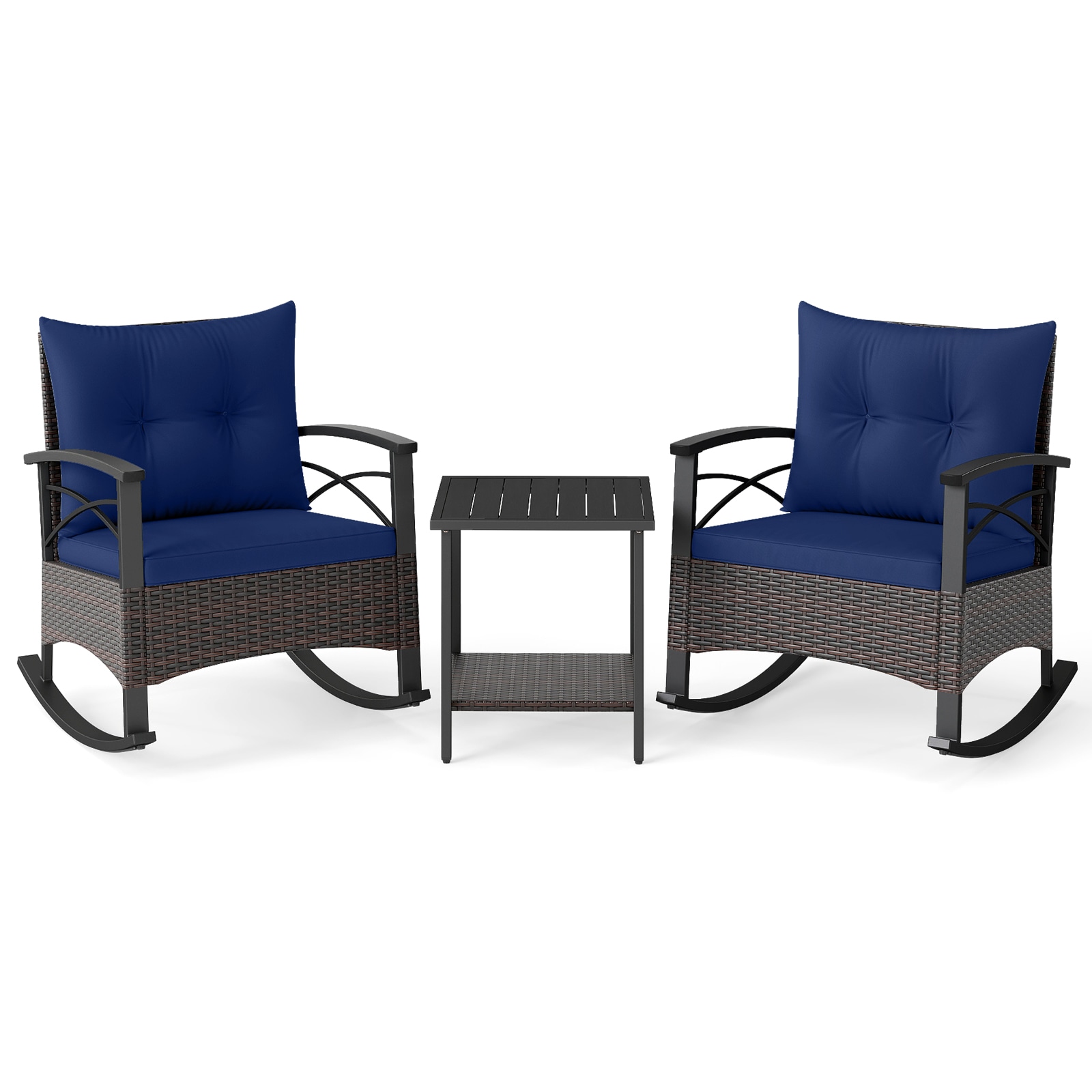 YERIVA 3 -Piece Black Rattan Bistro Patio Dining Set Iron Square Table ...